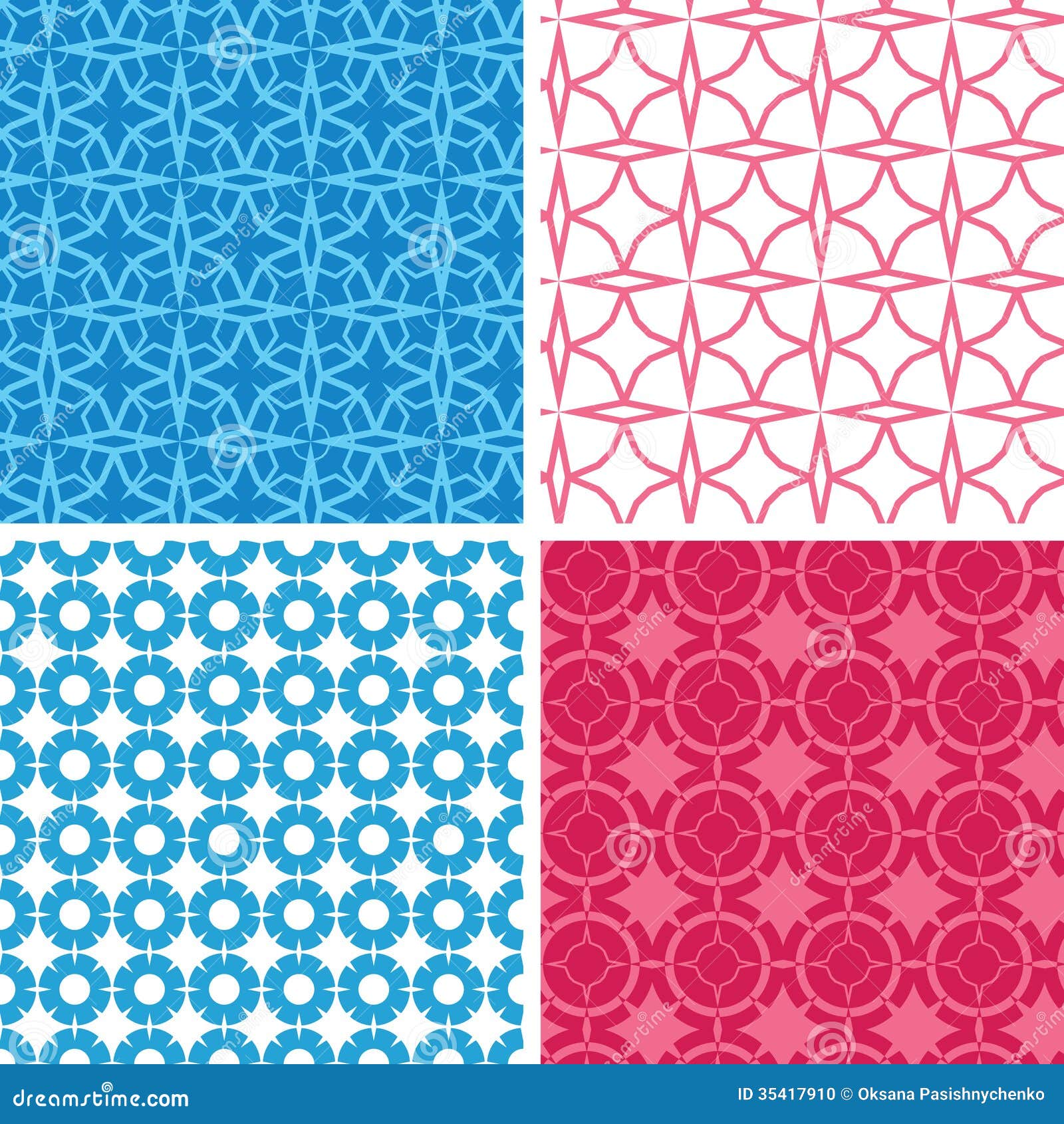 Four Blue and Red Abstract Geometric Patterns and Stock Vector ...