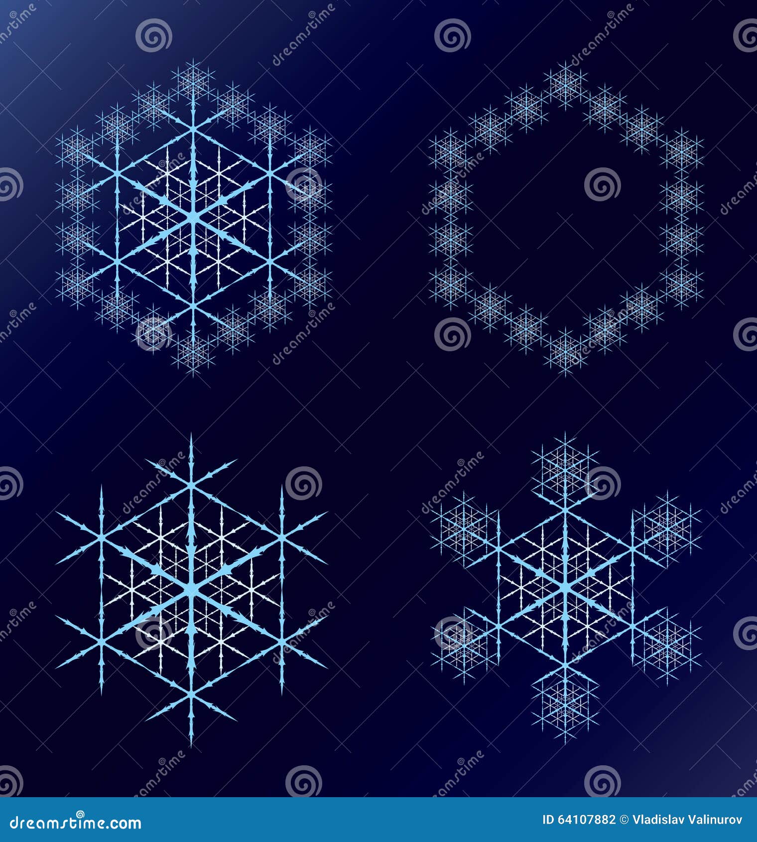 Four Blue Snowflakes on a Dark Blue Stock Vector - Illustration of ...