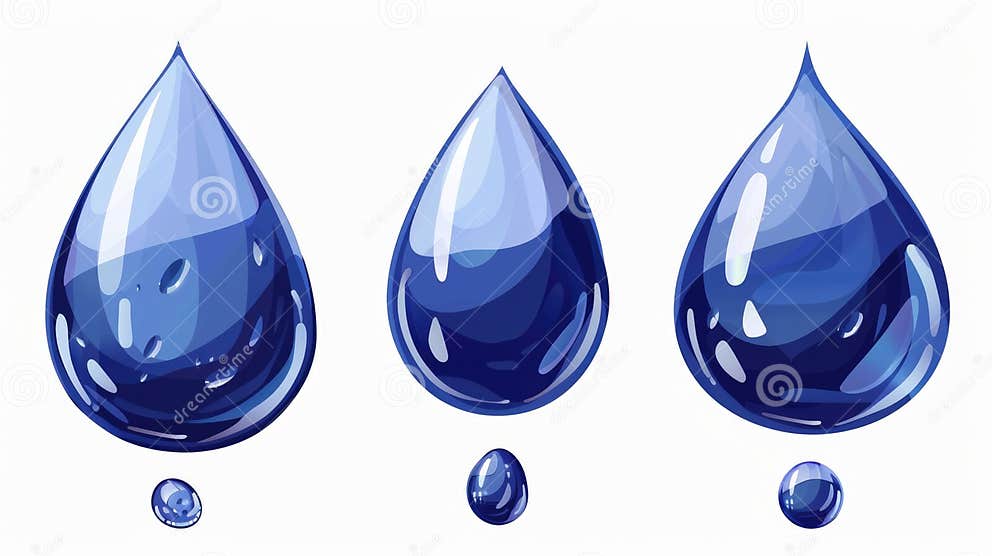 Four Blue Water Drops on a Plain White Background. Suitable for Various ...