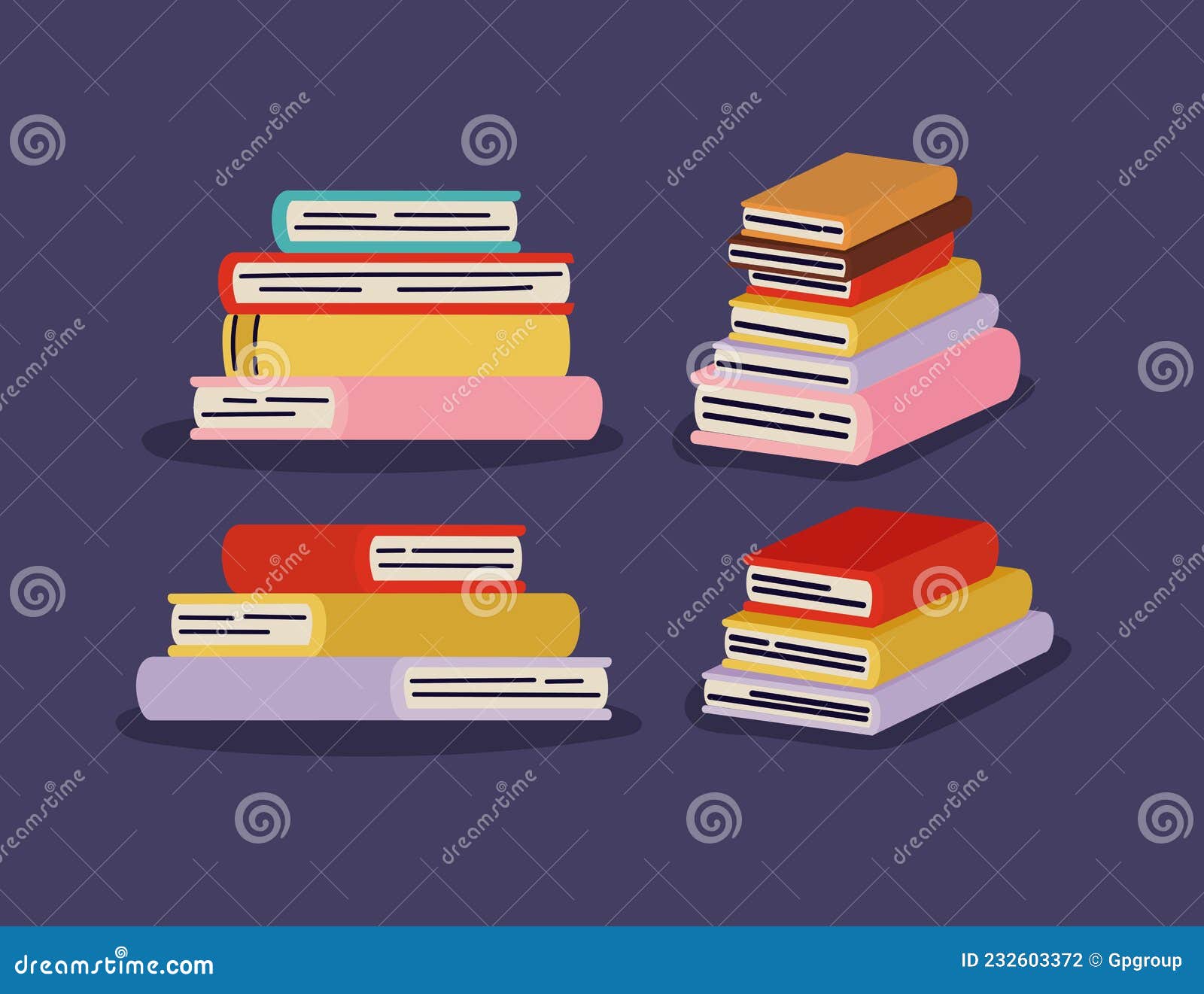 Four books piles stock vector. Illustration of books - 232603372