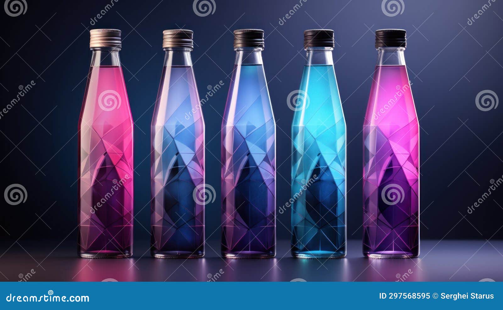 Four Bottles of Liquid with Different Colors, AI Stock Illustration ...