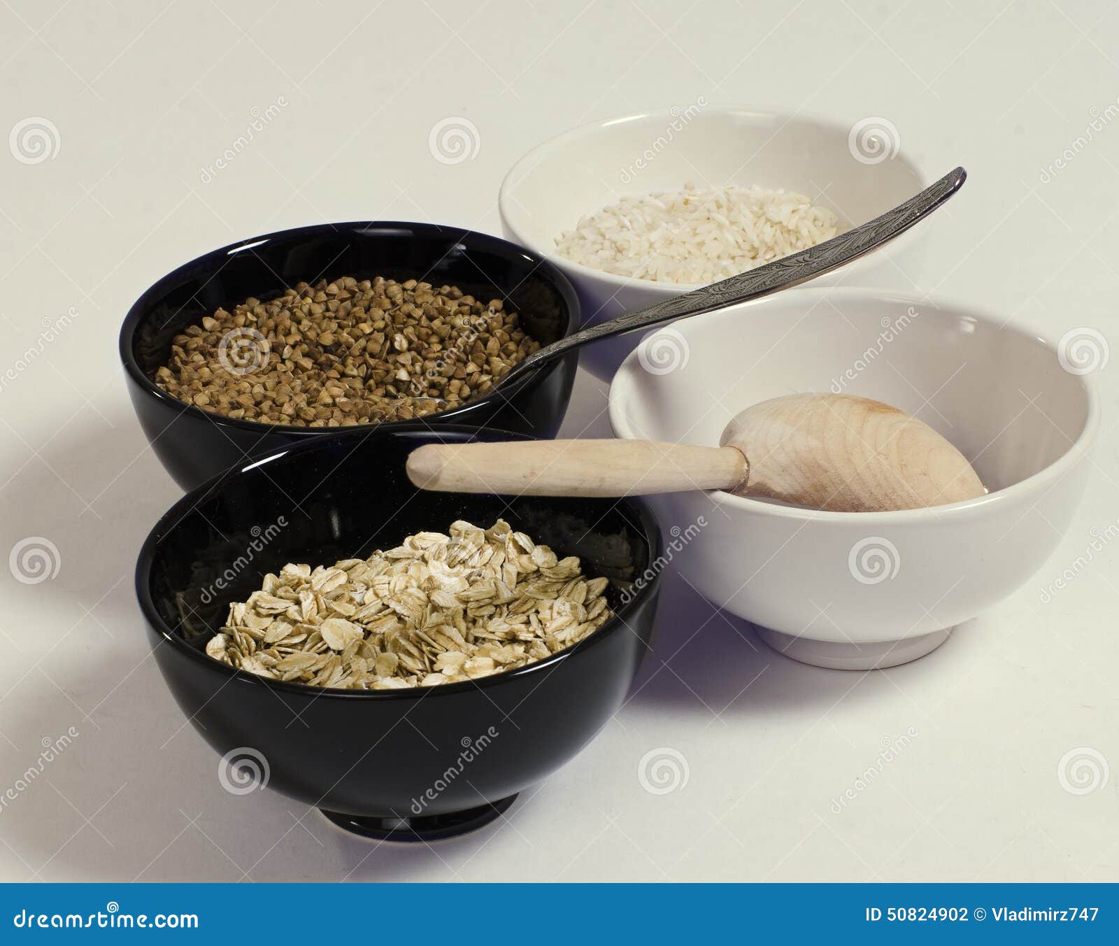 Four bowls with grain stock photo. Image of light, material - 50824902