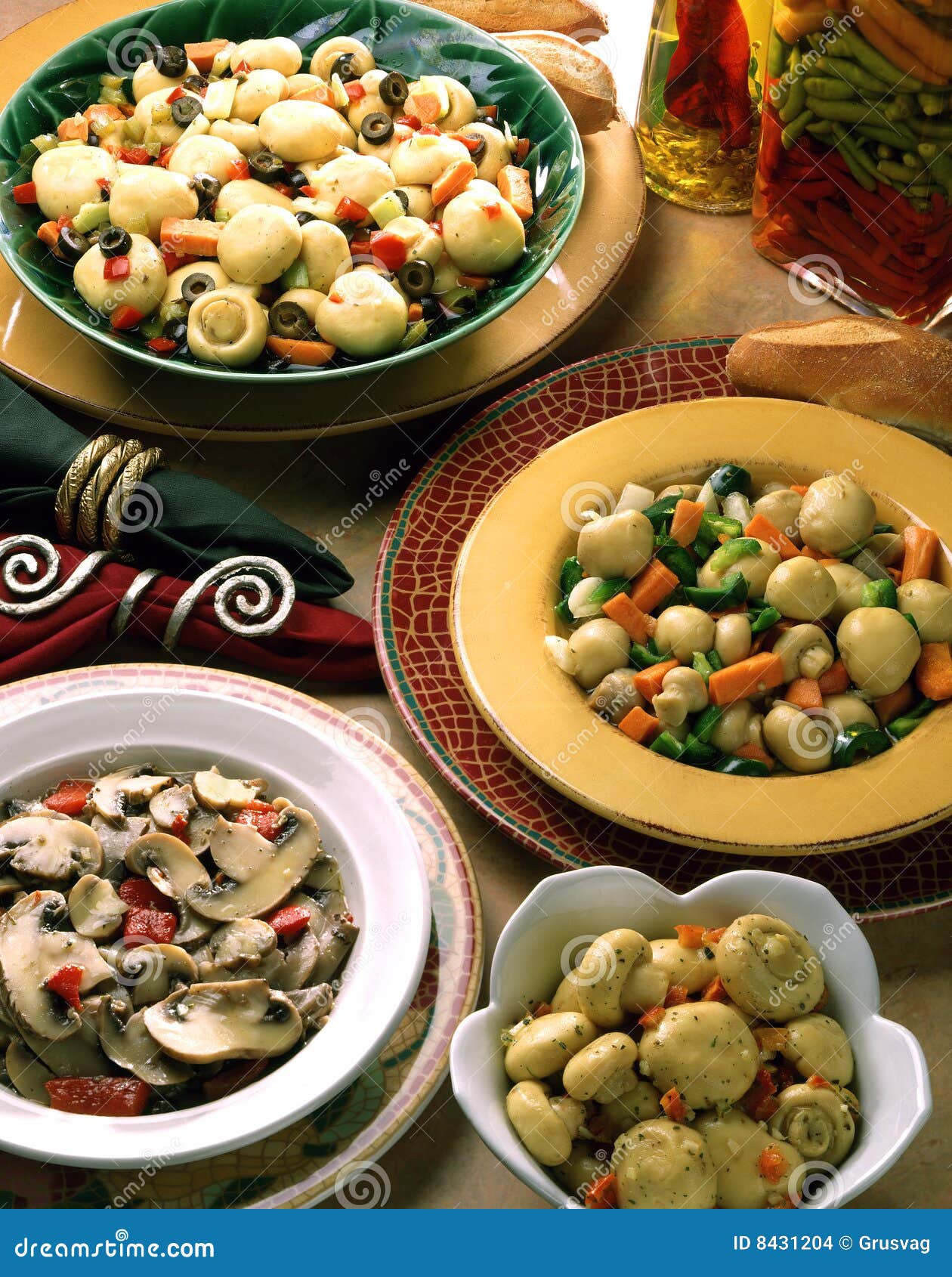 Four Bowls of Marinated Mushrooms. Stock Photo - Image of dishes, fruit ...