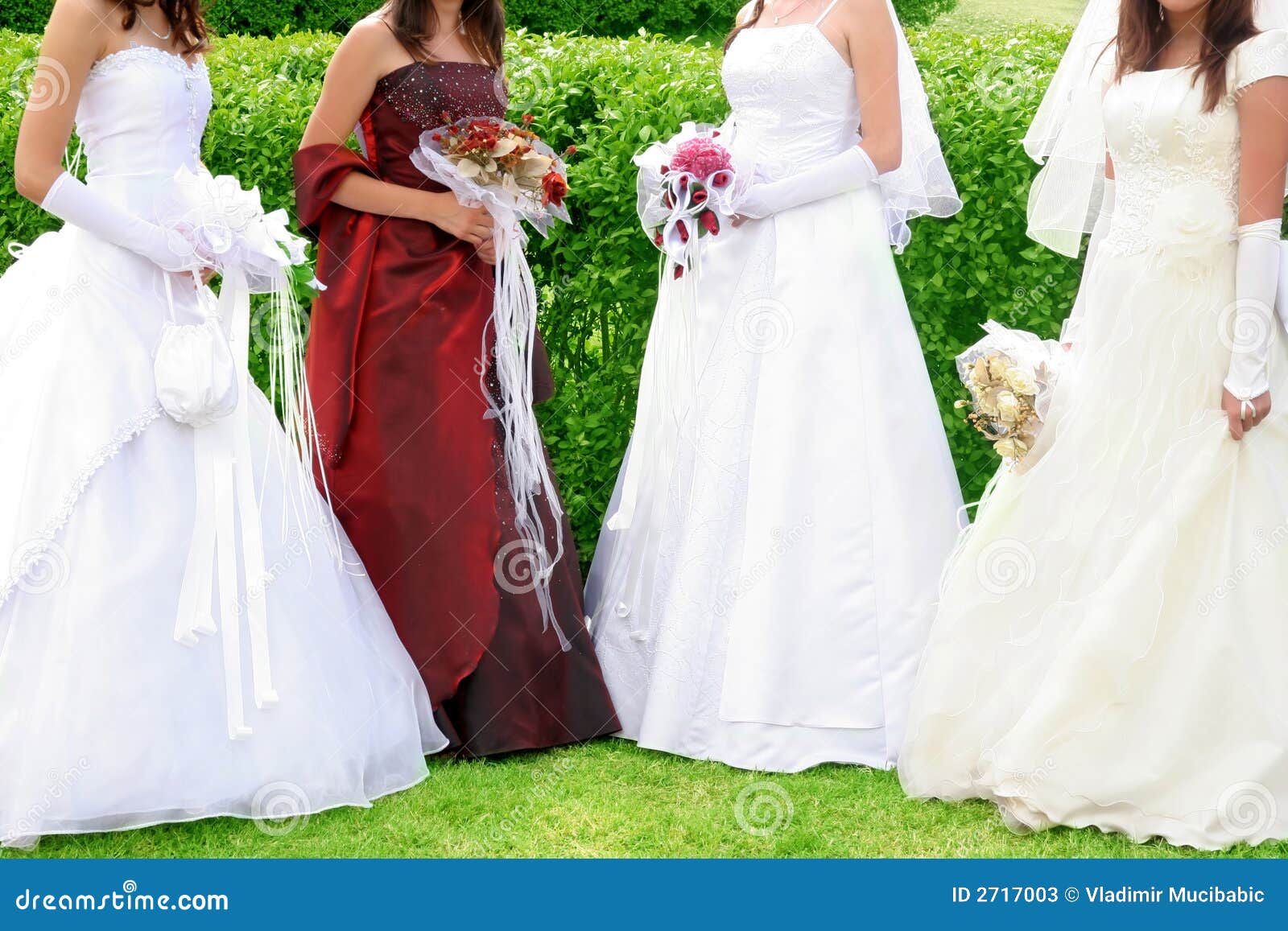 Four Brides in Wedding Dress Stock Image - Image of cloth, girl: 2717003