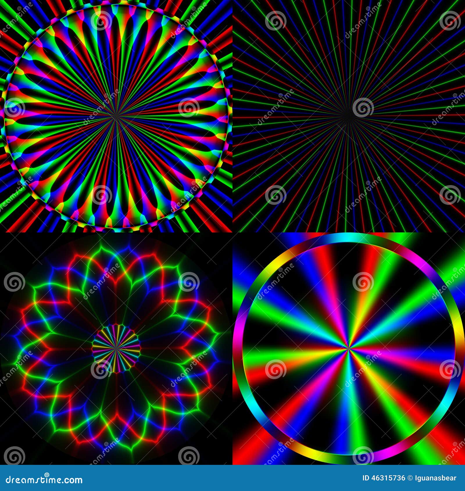 Four Bright Rainbow Emission Pattern Stock Illustration - Illustration ...