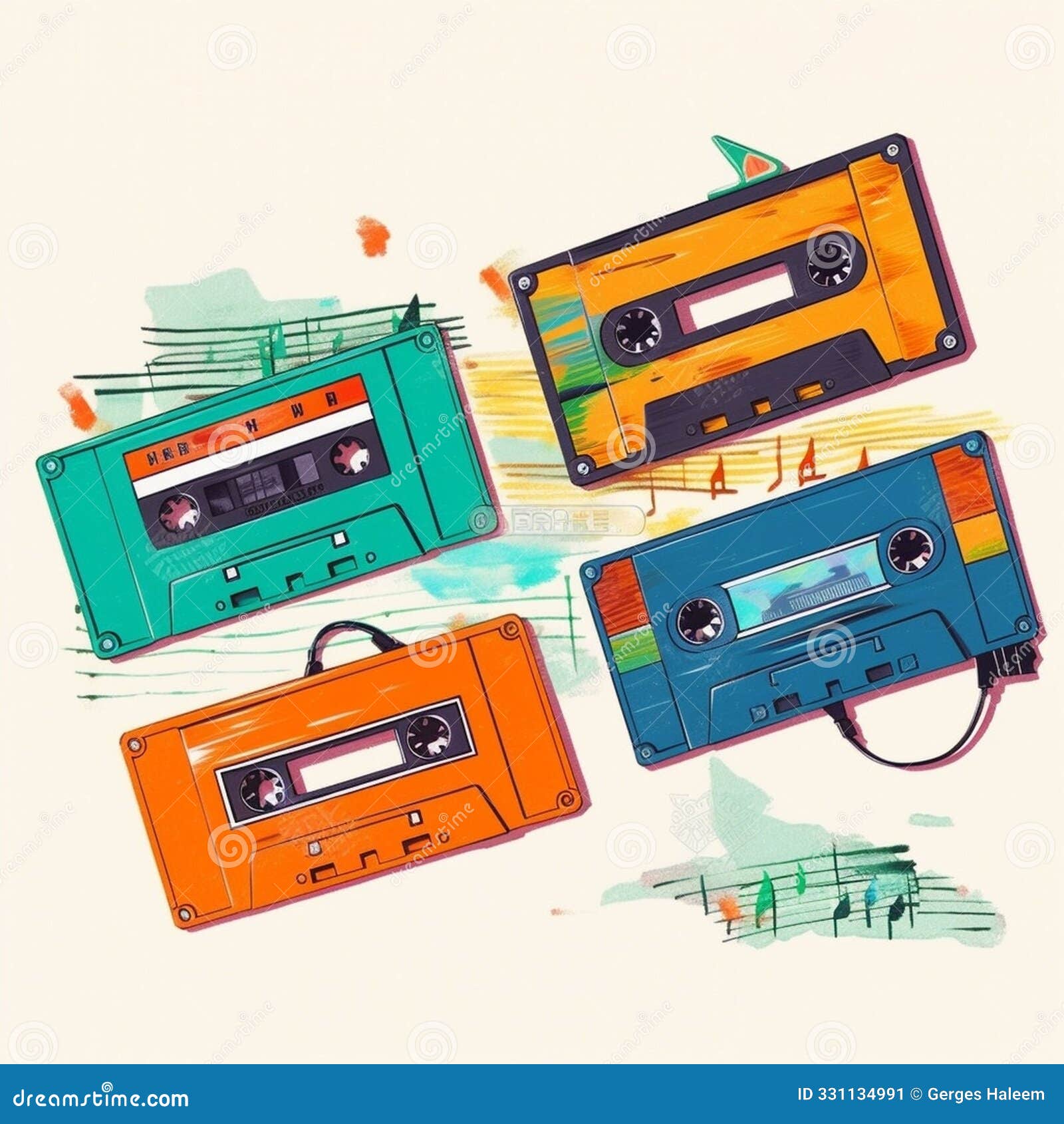 Colorful Cassette Tapes Arranged with Vibrant Musical Notes in the ...