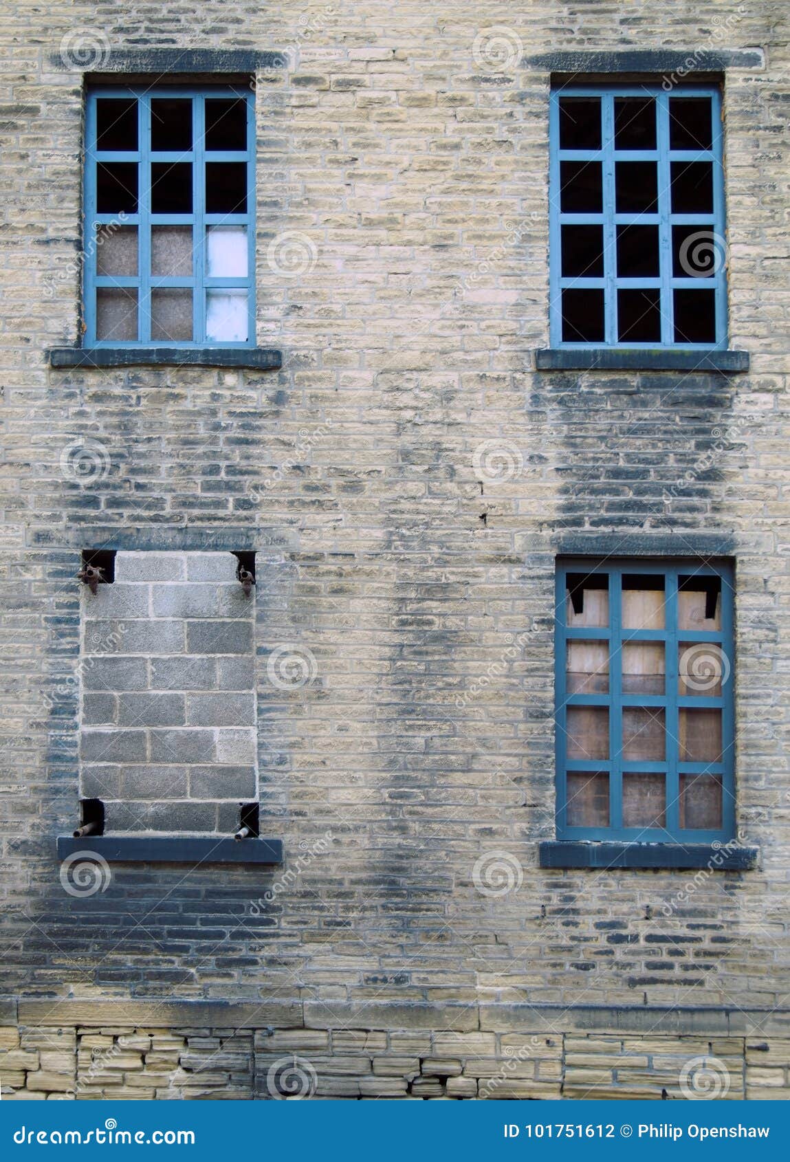Four Broken and Bricked Up Windows in a Derelict Abandoned House Stock ...