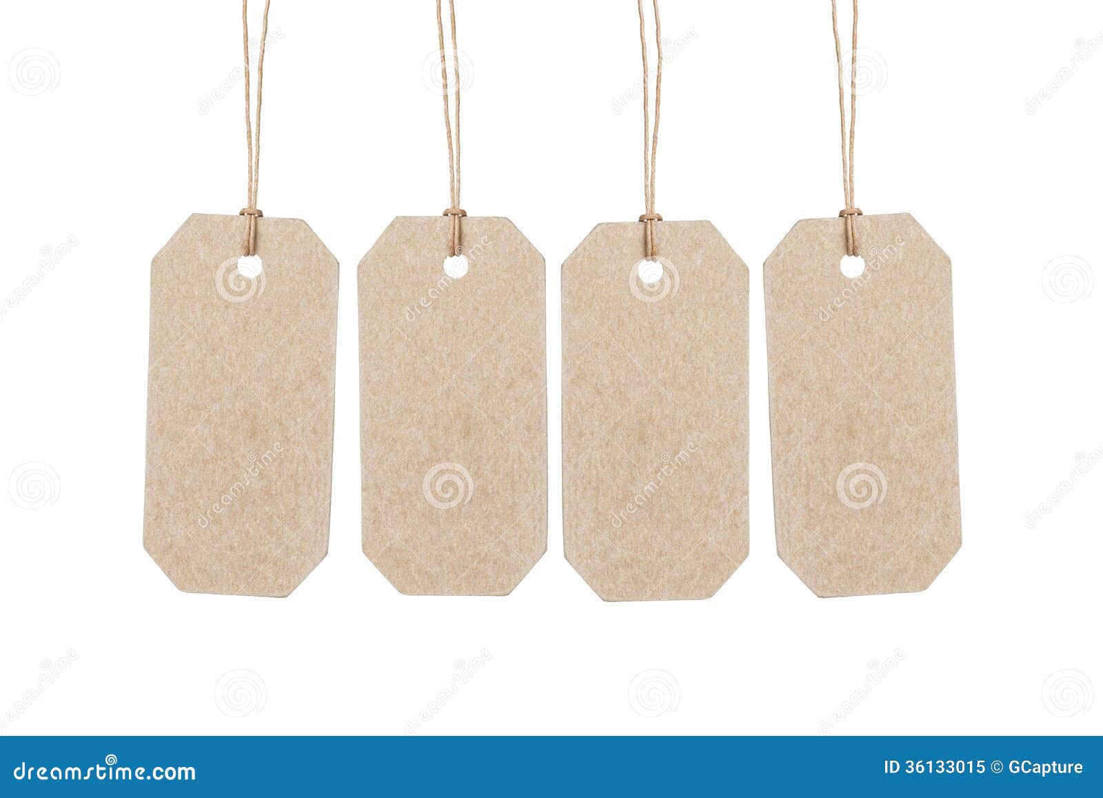 Four Brown Tags Hanging on Ropes Stock Image - Image of commercial ...