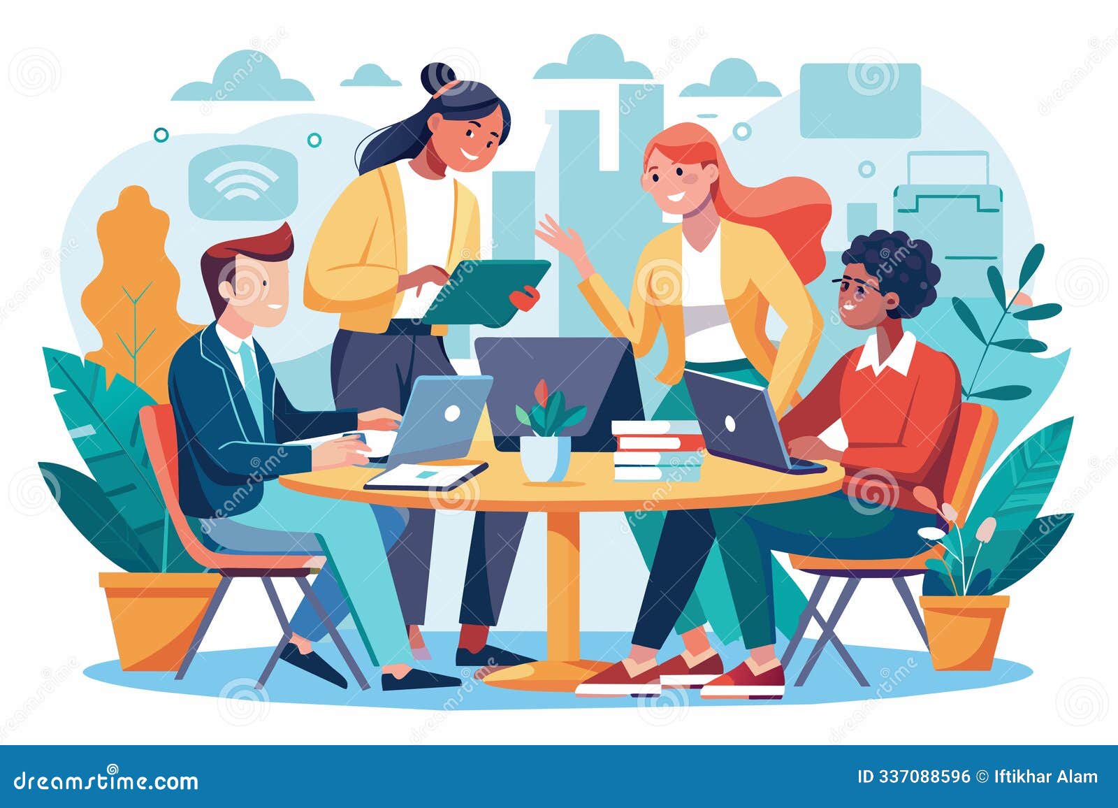 Four Business Professionals Engage in a Collaborative Discussion at a ...