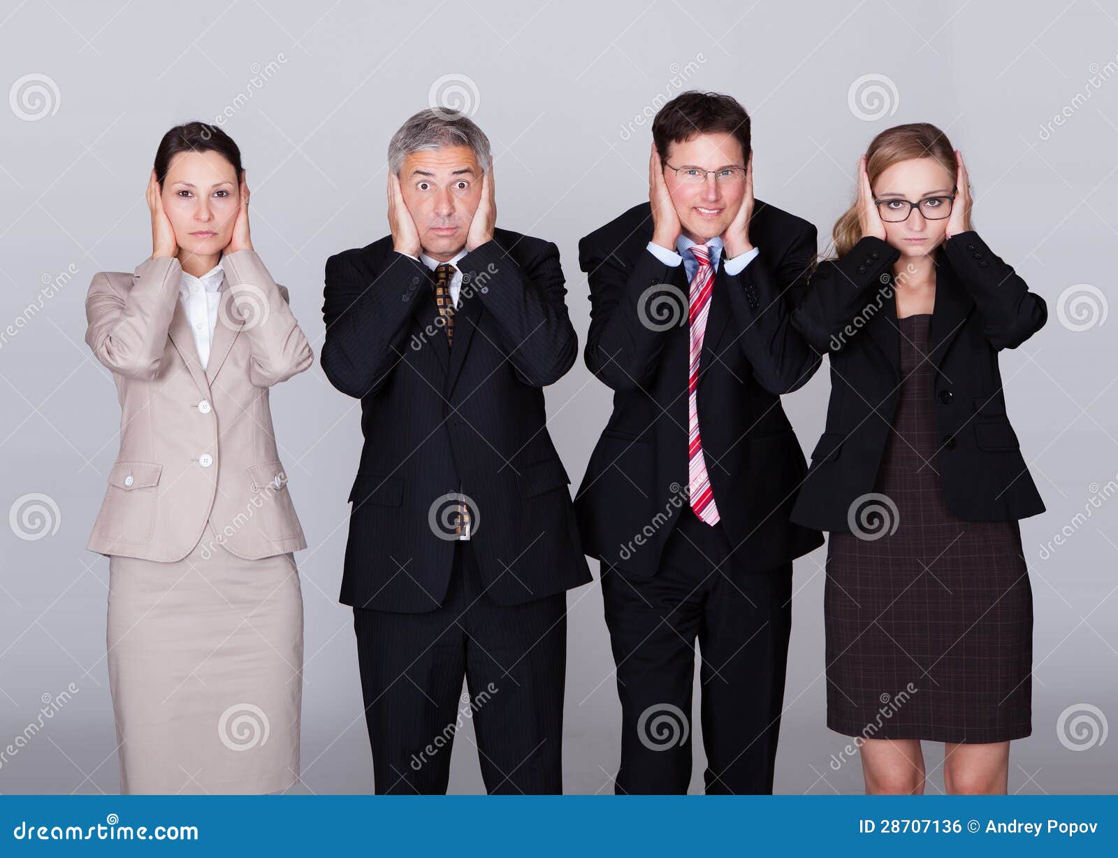 Four Businesspeople Holding Their Ears Stock Photo - Image of hear ...