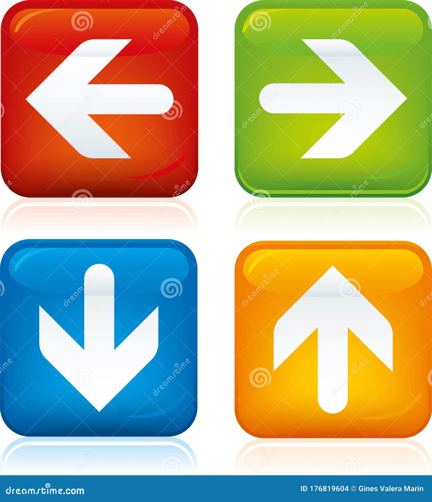 Four Buttons in Assorted Colors with Arrow Candy Stock Illustration ...