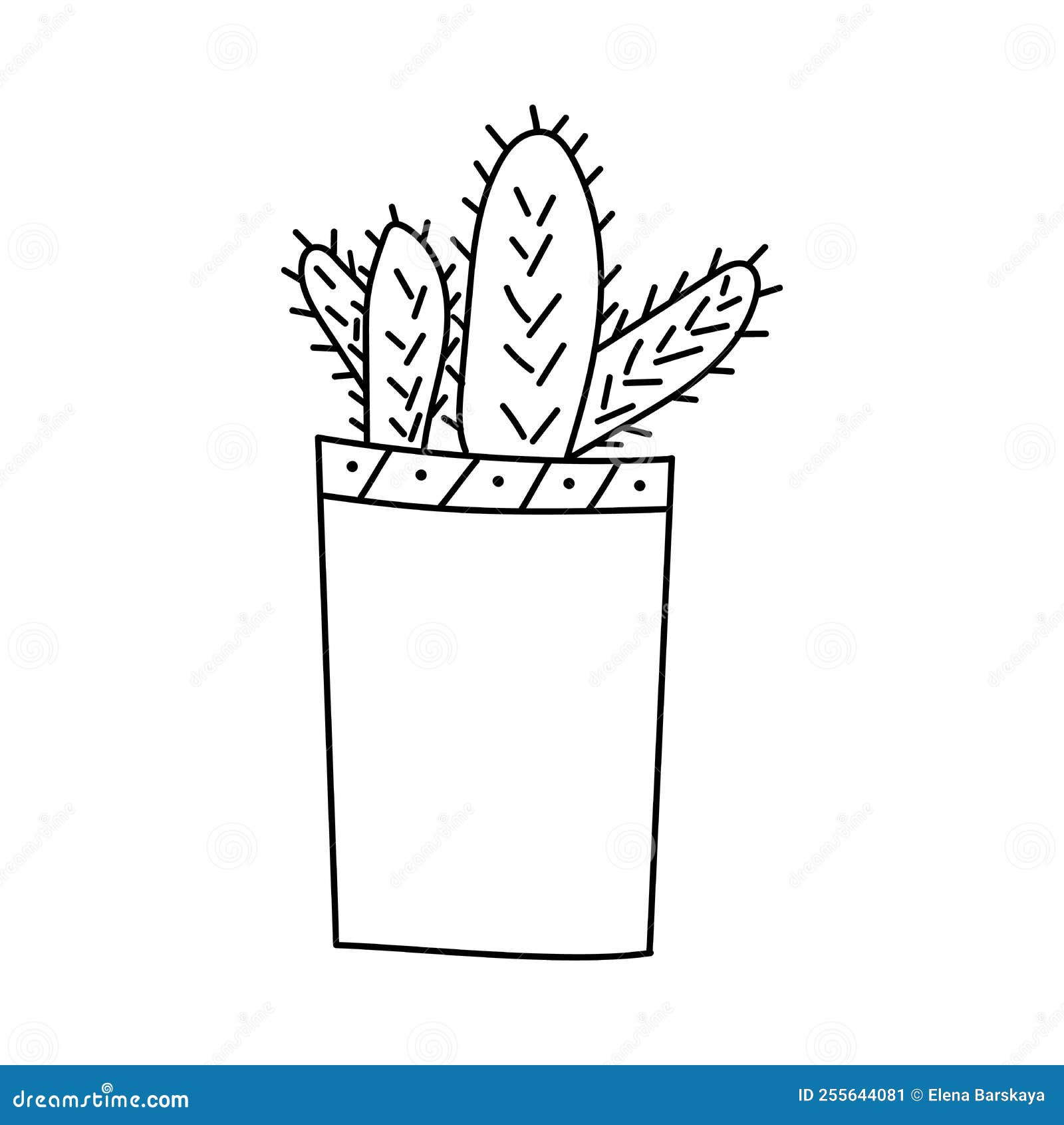 Four Cacti in a Vertical Pot in the Style of a Doodle Stock Vector ...
