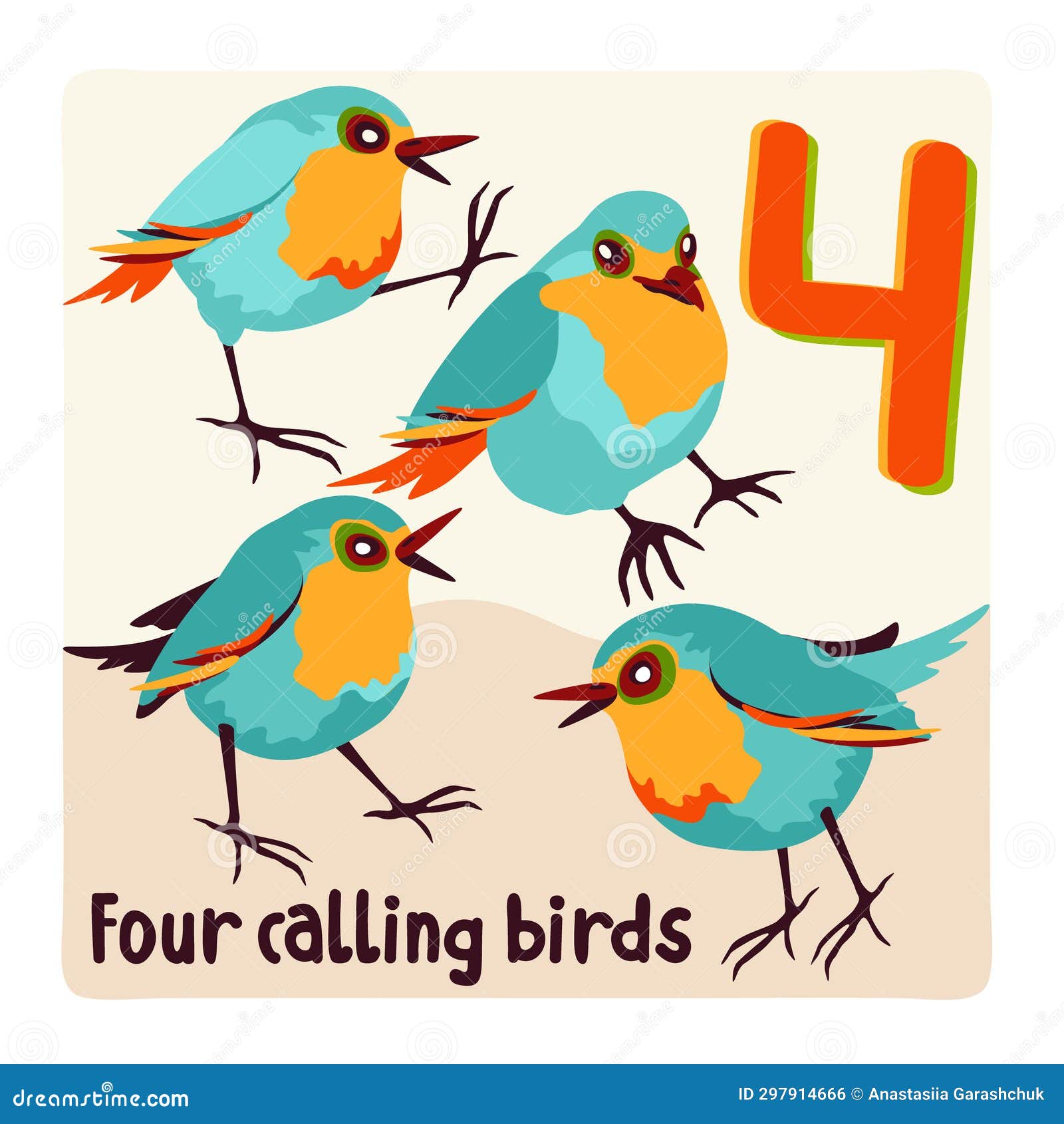 Four Calling Birds. Twelve Days of Christmas Stock Vector ...