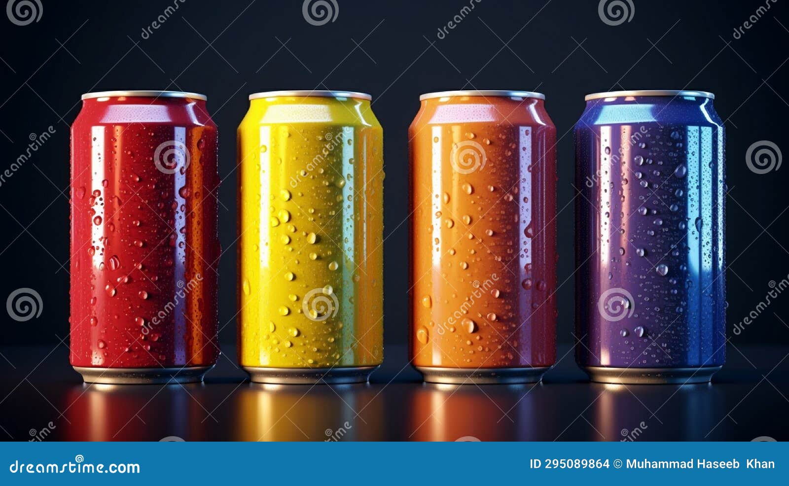 Four Cans of Beverages in Various Colors and Patterns Stock ...