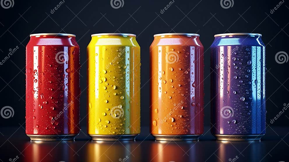 Four Cans of Beverages in Various Colors and Patterns Stock ...