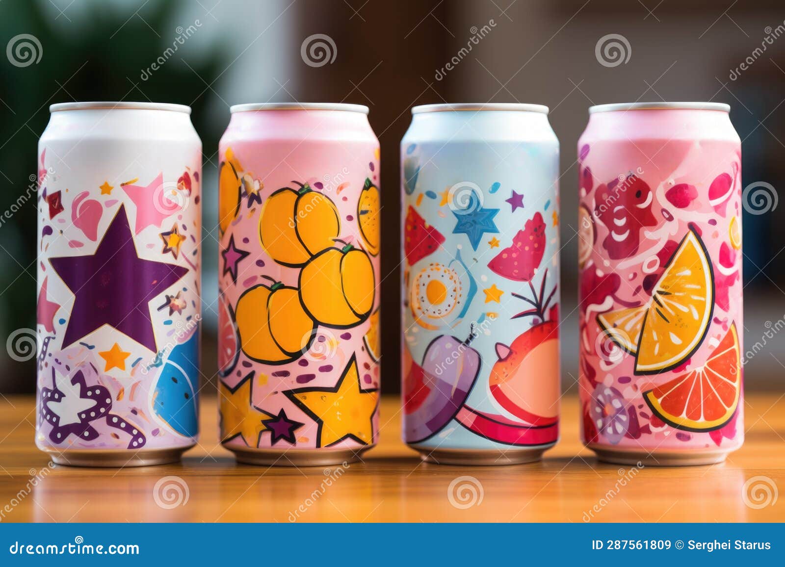 Four Cans of Different Colored Drinks with Different Designs. AI Stock ...