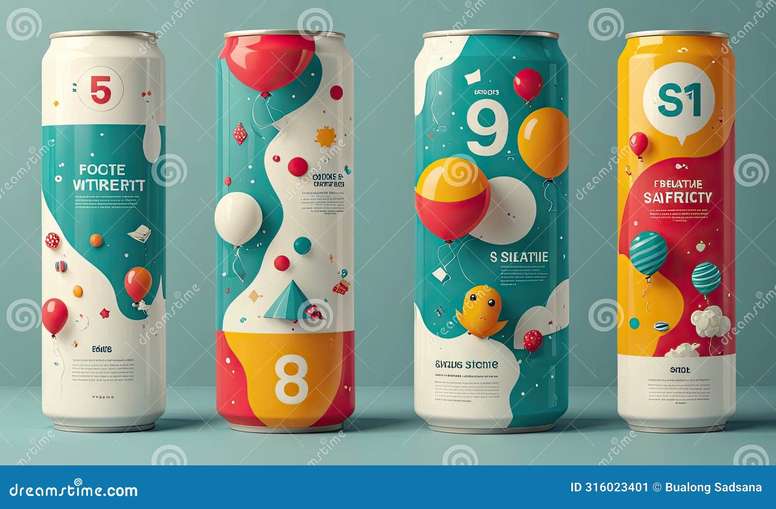 Four Cans of Soda are Displayed on a Table, Each with a Different Color ...