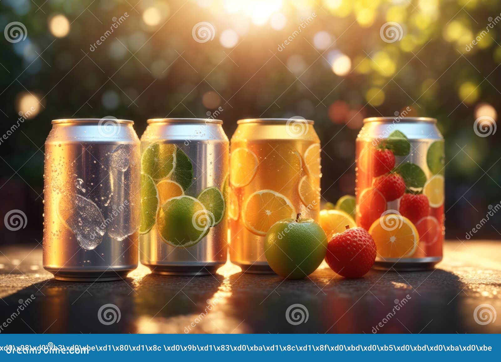 Four Cans of Soda with Fruit and Water Ai Generative Stock Illustration ...