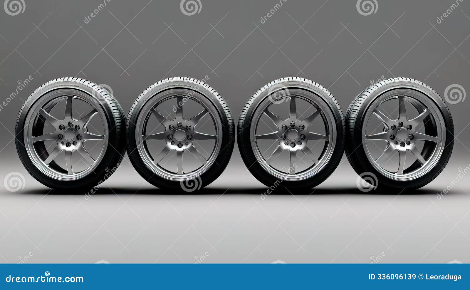 Four Car Wheels Isolated and Arranged in a Row Stock Illustration ...