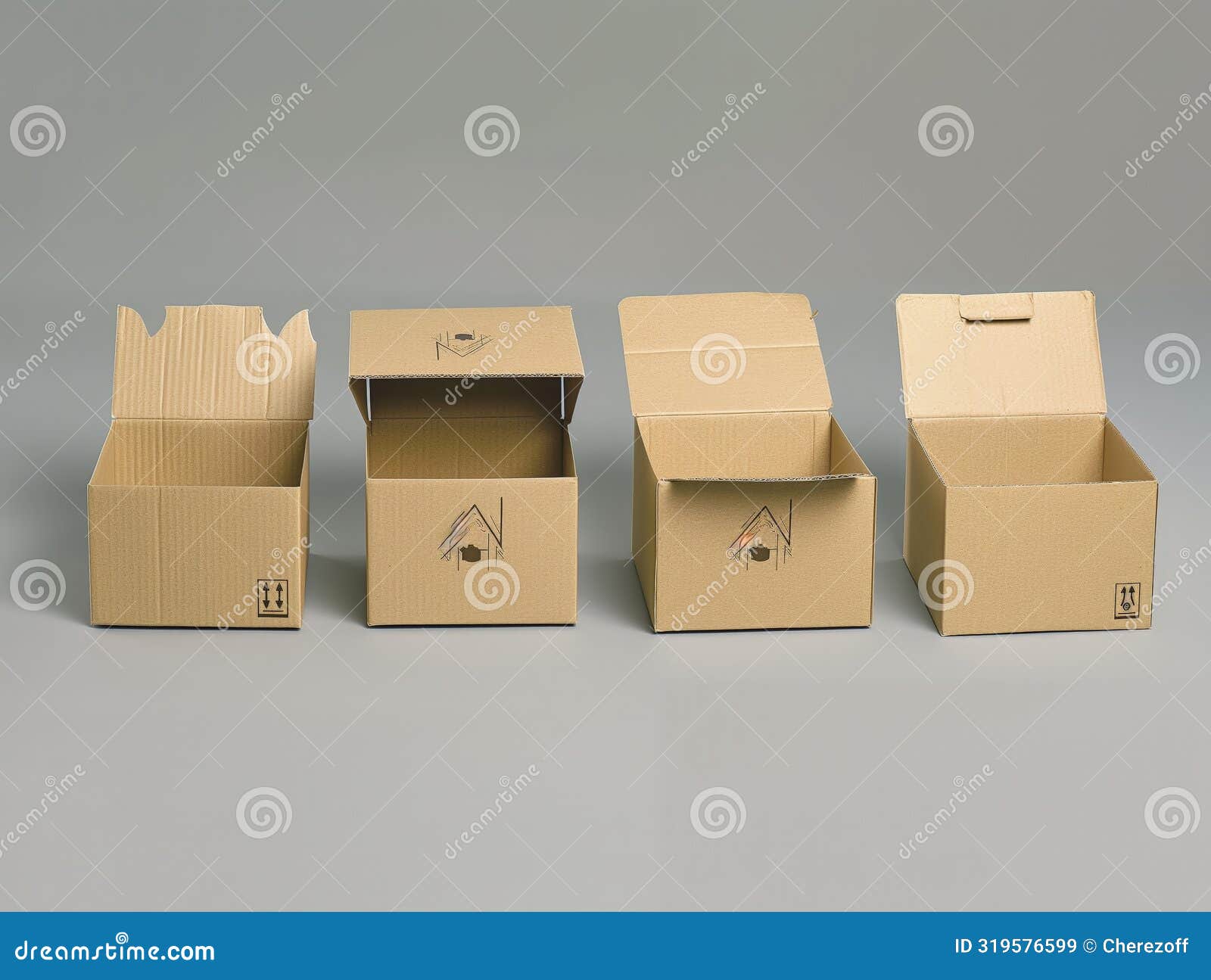 Four Cardboard Boxes in Different Opening Stages Stock Image - Image of ...