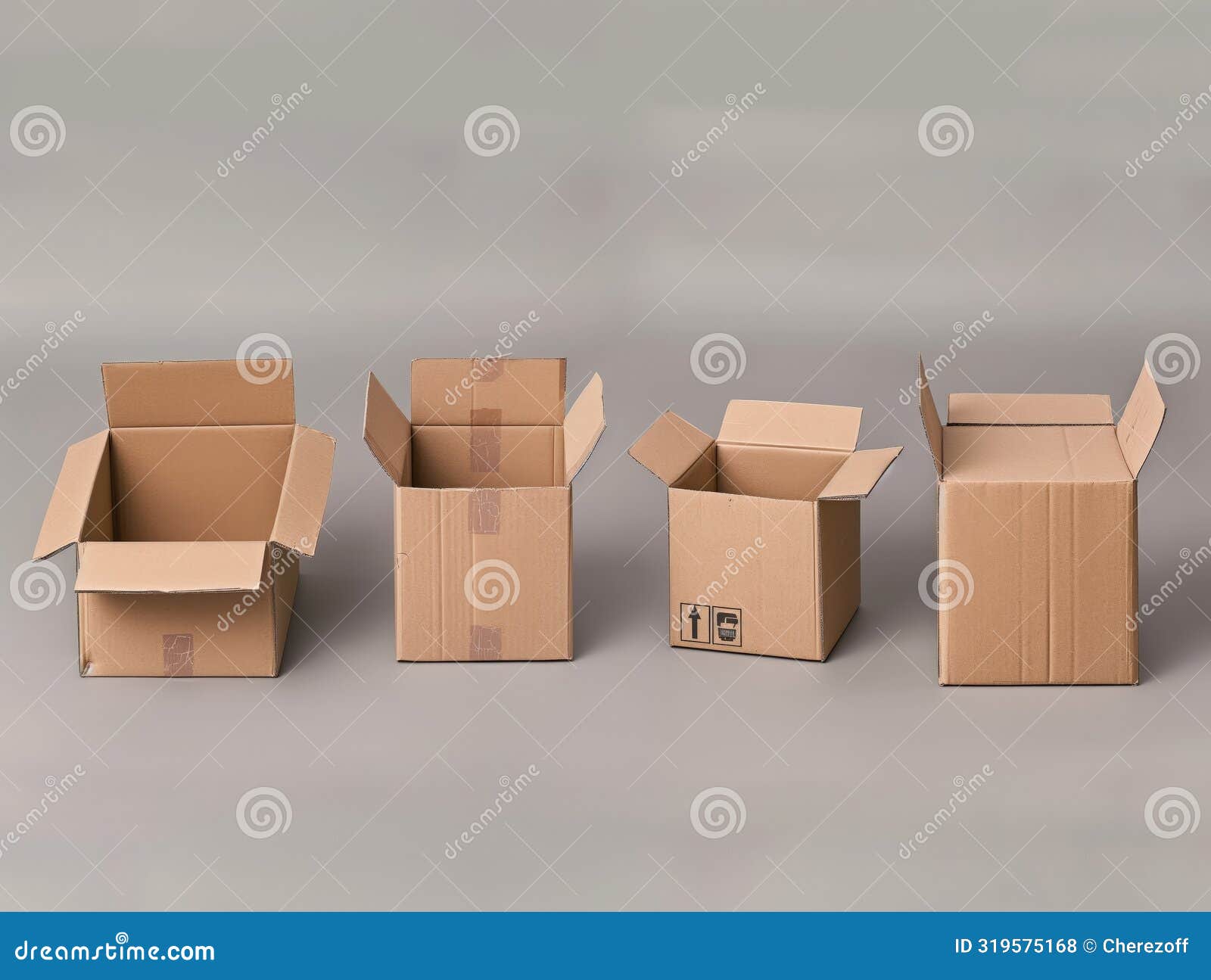 Four Cardboard Boxes in Different States of Openness Stock Photo ...
