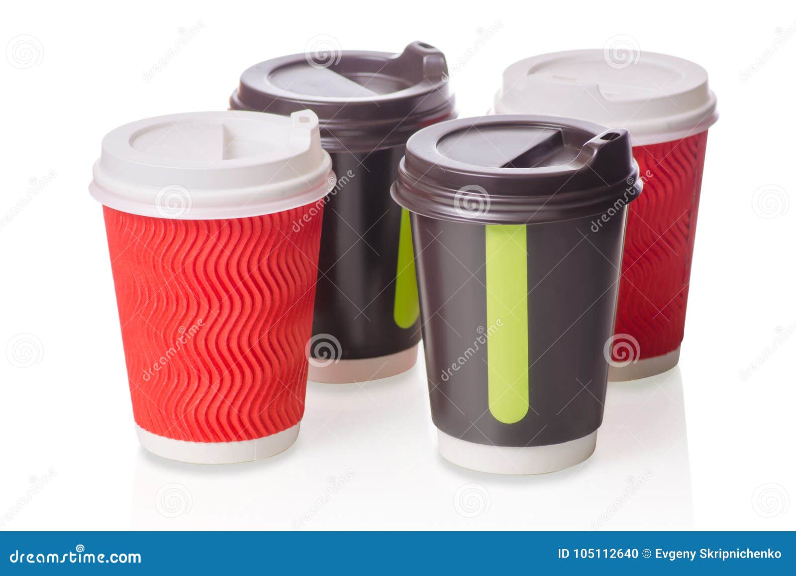 Four cardboard coffee cups stock photo. Image of copy - 105112640