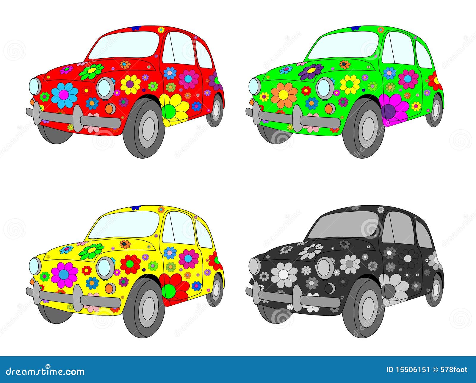 Four cars stock vector. Illustration of creativity, flower - 15506151