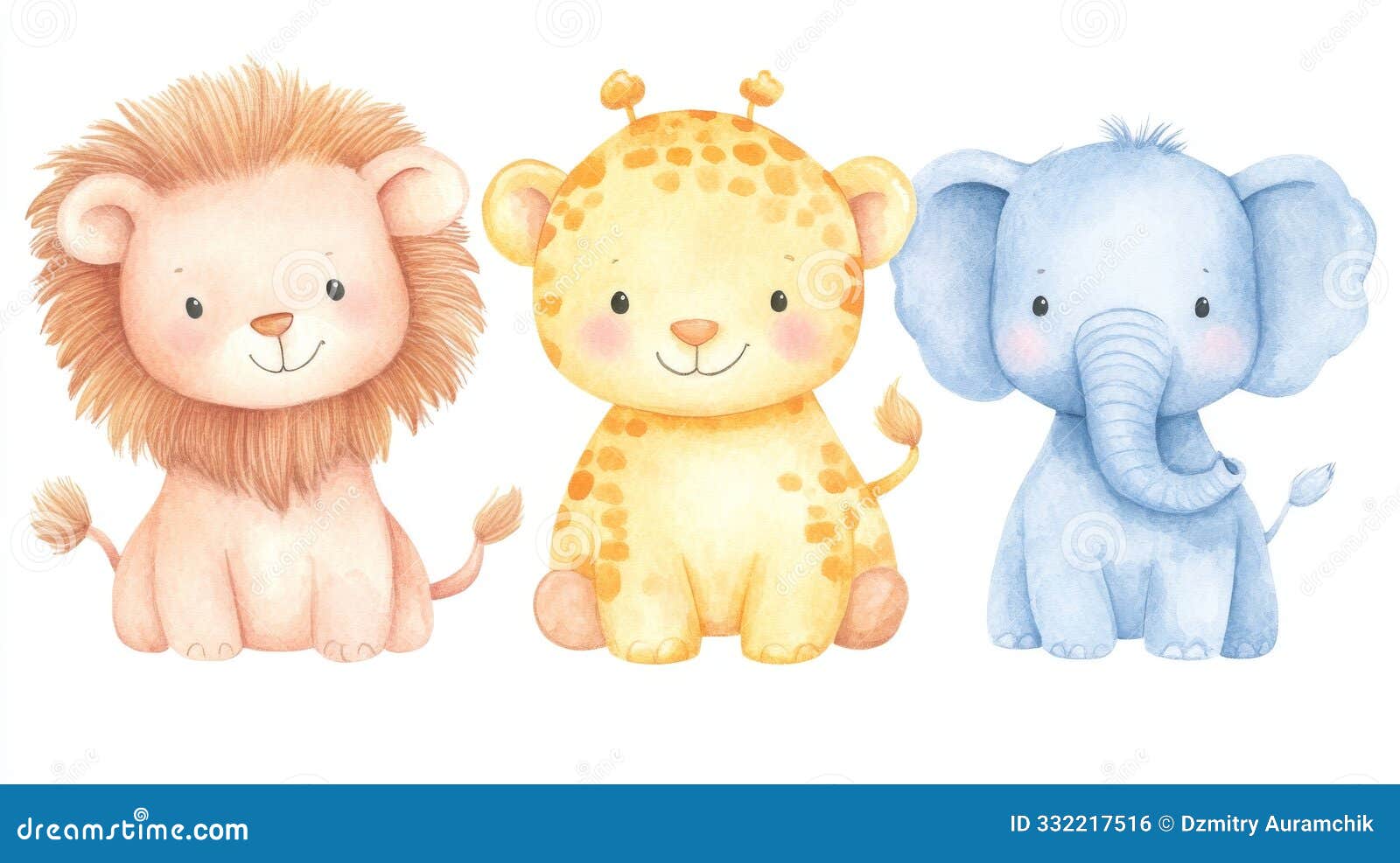 Four Cartoon Animals, Including a Giraffe, an Elephant, and Two Zebras ...