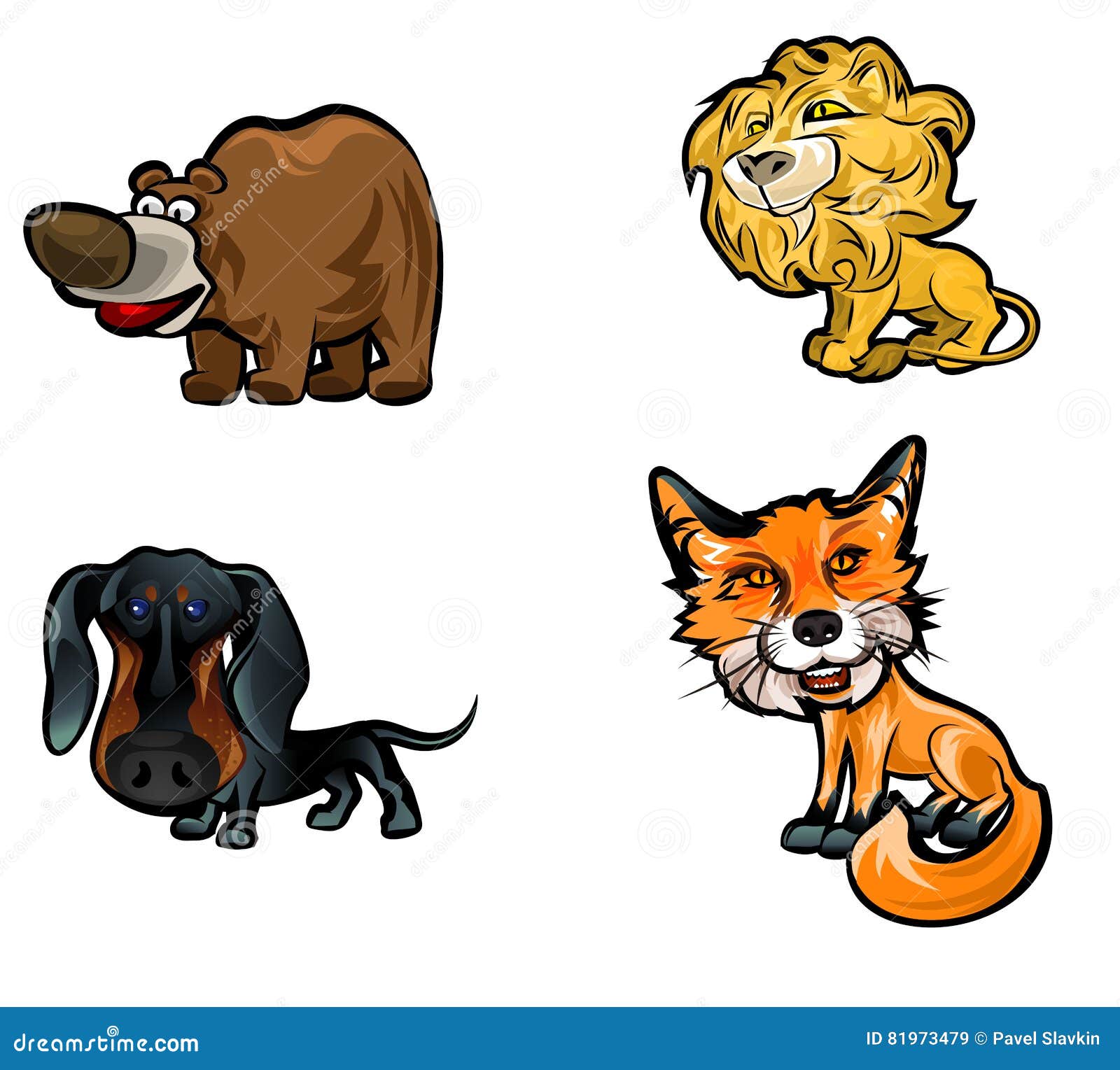 Four cartoon animals stock vector. Illustration of cute - 81973479