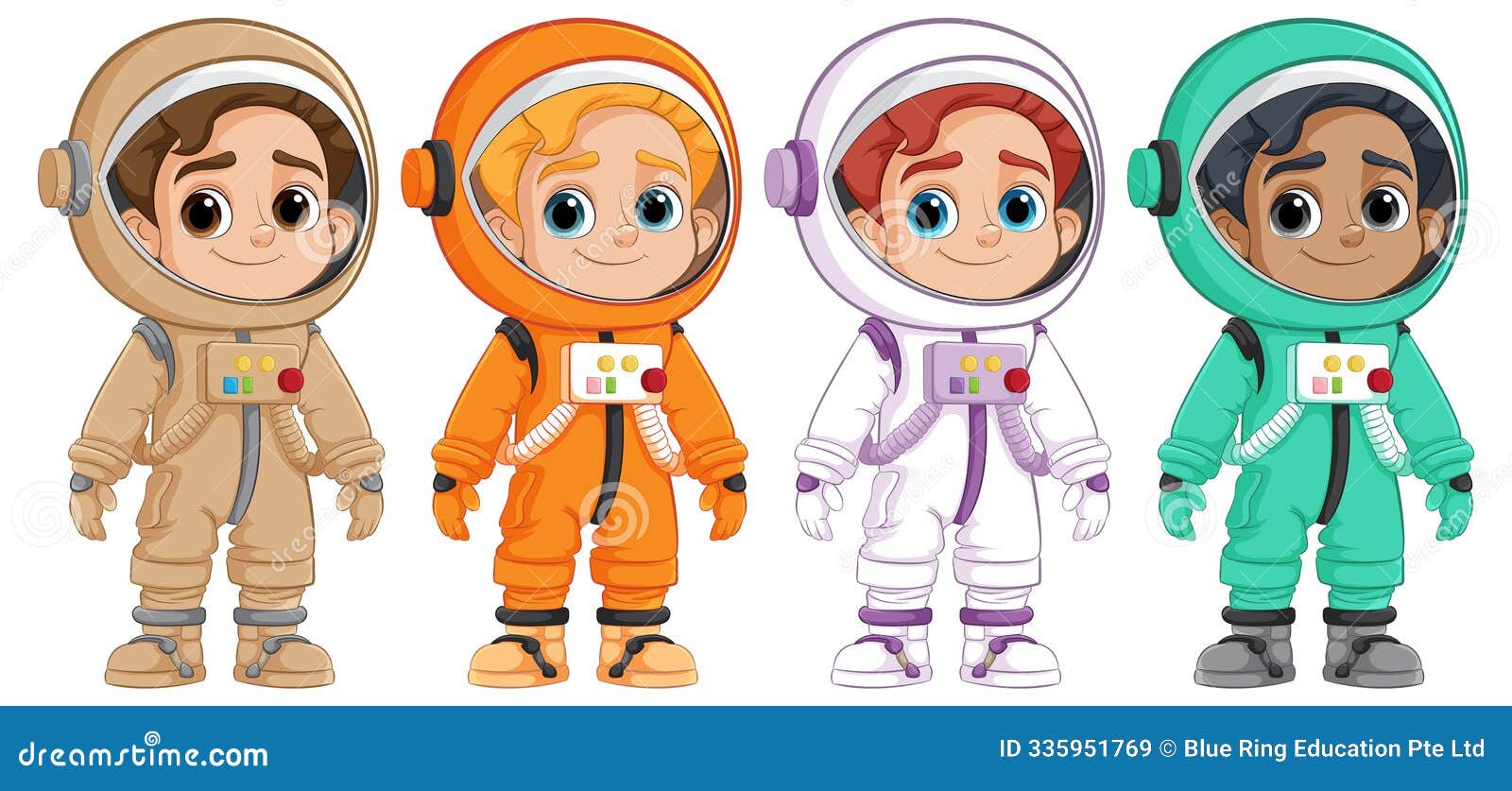 Four cartoon astronauts stock vector. Illustration of vector - 335951769