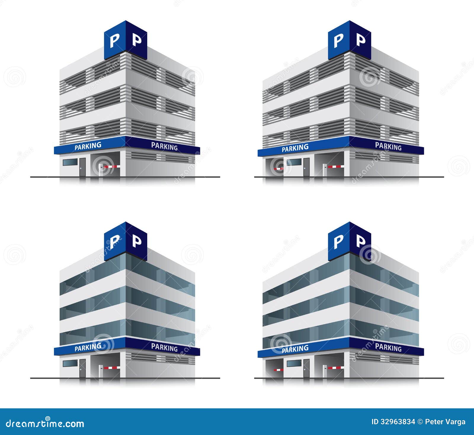 Four Cartoon Car Parking Vector Buildings | CartoonDealer.com #32963834