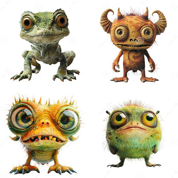 Four Cartoon Creatures with Big Eyes and Sharp Claws Stock Photo ...