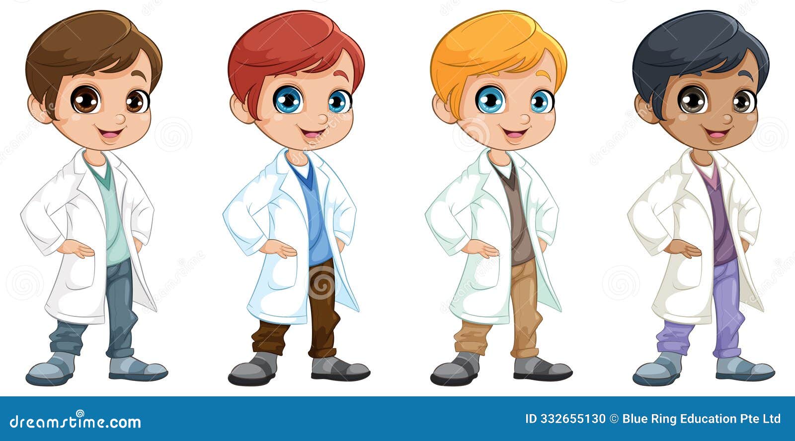 Four cartoon doctors stock illustration. Illustration of unity - 332655130