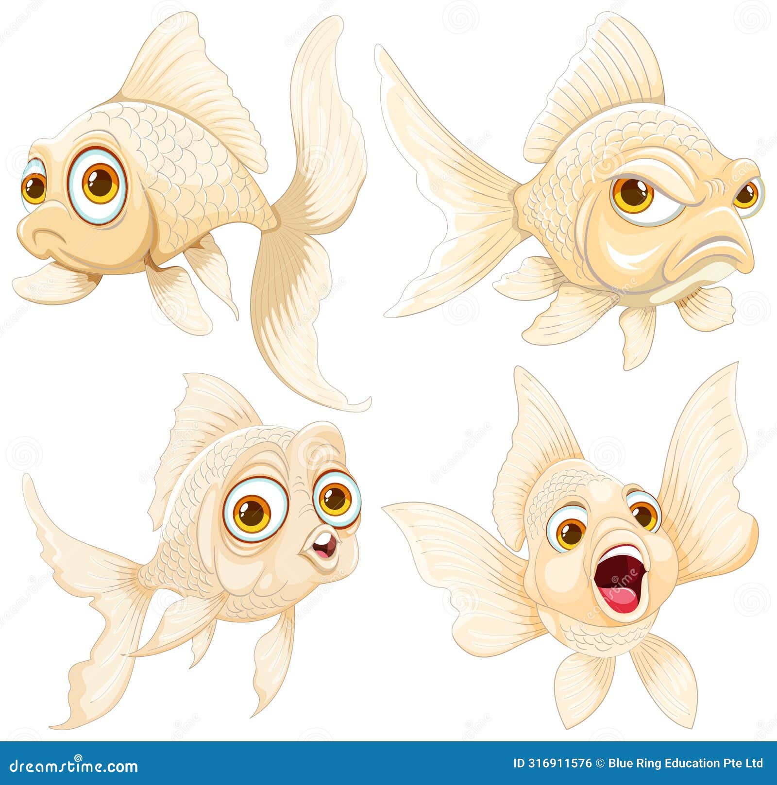 Four Goldfish Showing Different Emotions Stock Vector - Illustration of ...