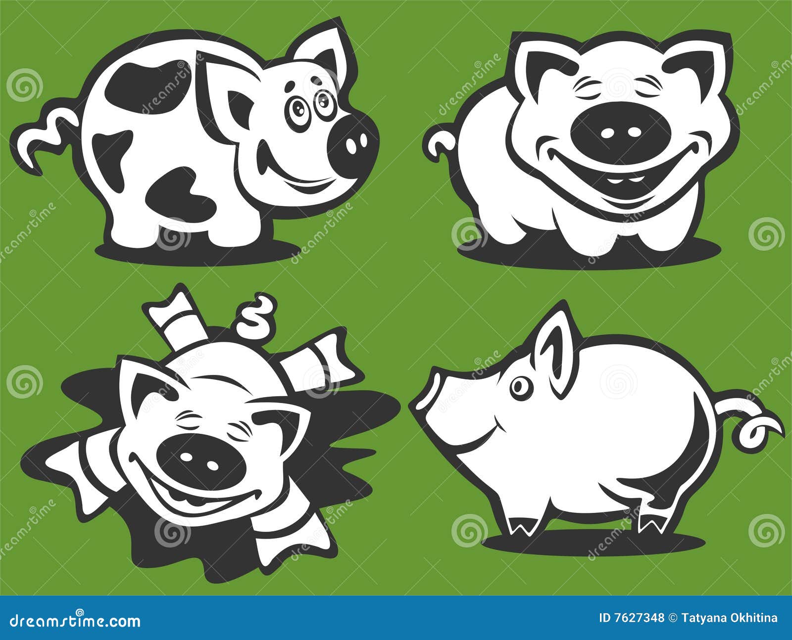 Four cartoon piggies stock vector. Illustration of drawing - 7627348