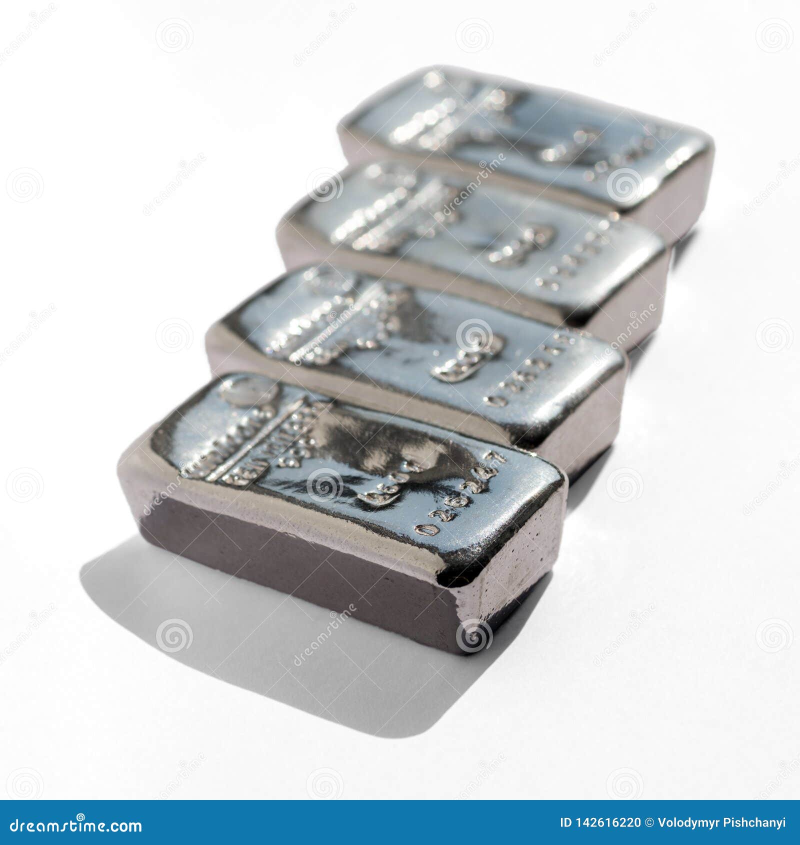 Four Cast Silver Bars Isolated On White Background. Royalty-Free Stock ...