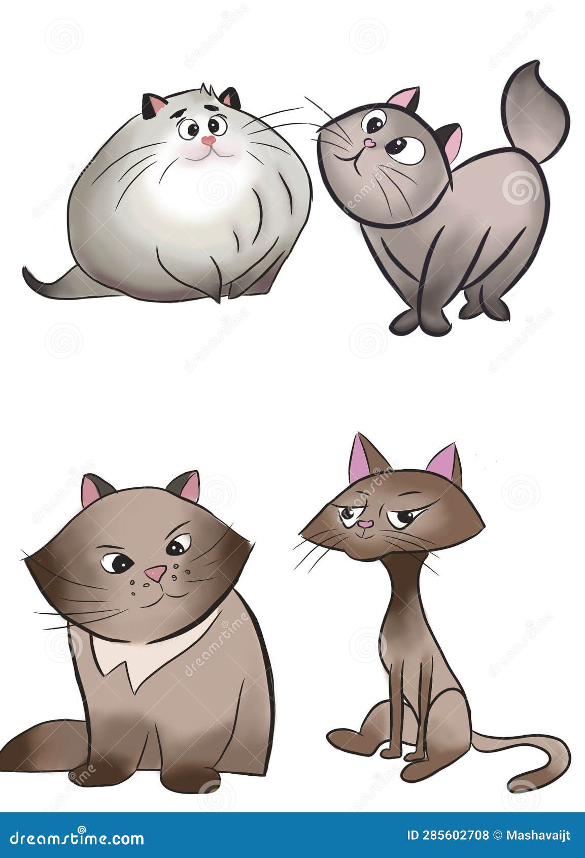 Four Cats. for Children. Grey Cats. Stock Illustration - Illustration ...
