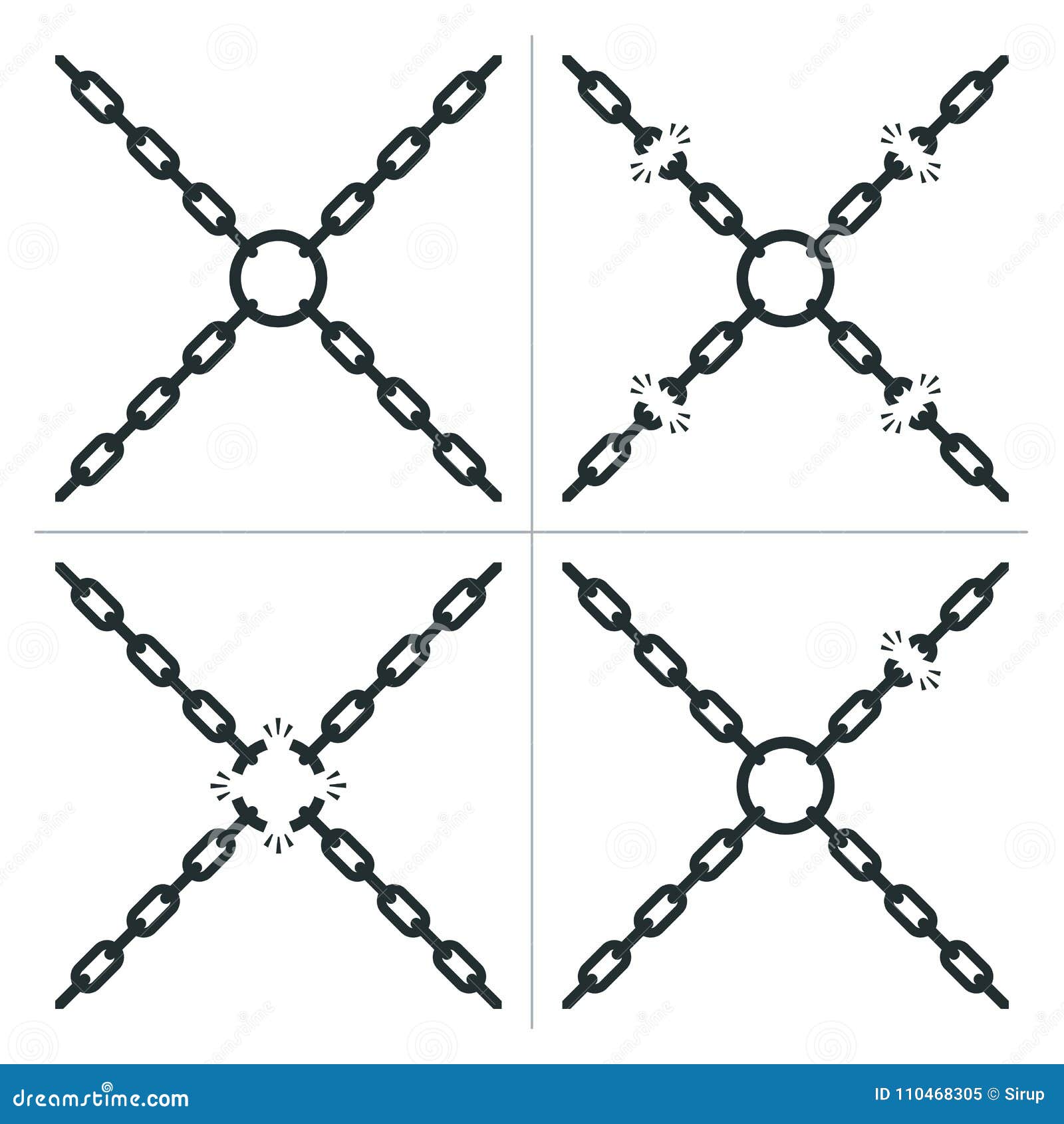 Four Chains with Breaks Joined by a Ring Stock Vector - Illustration of ...