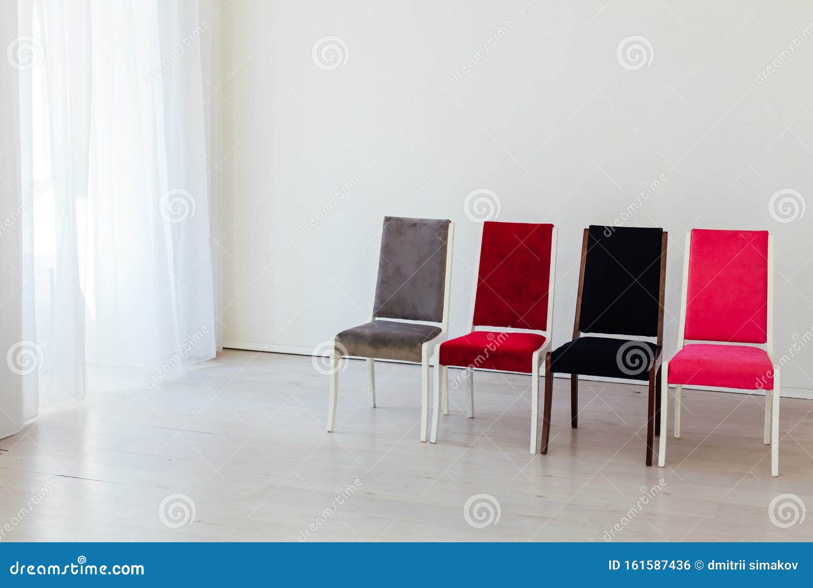Four Chairs in the Interior of an Empty White Room Stock Photo - Image ...