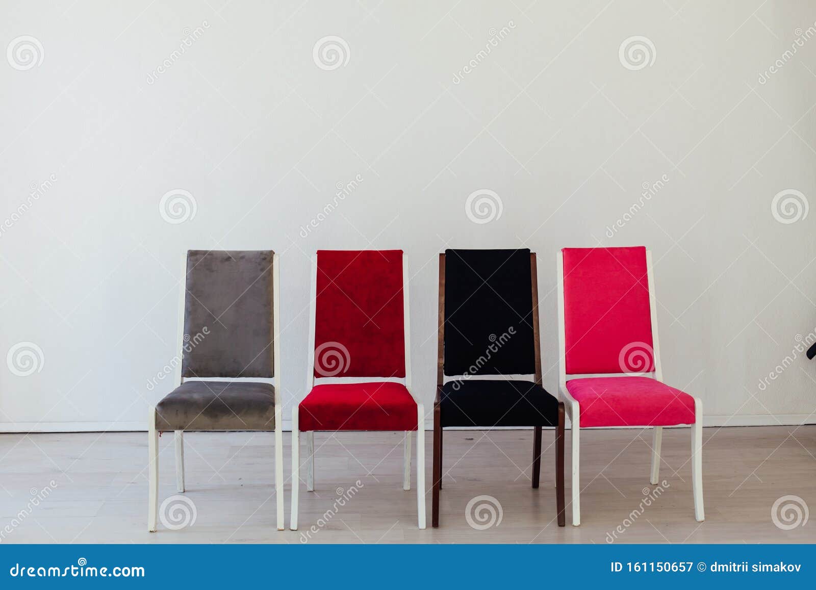 Four Chairs Stand in an Empty White Room Stock Image - Image of office ...
