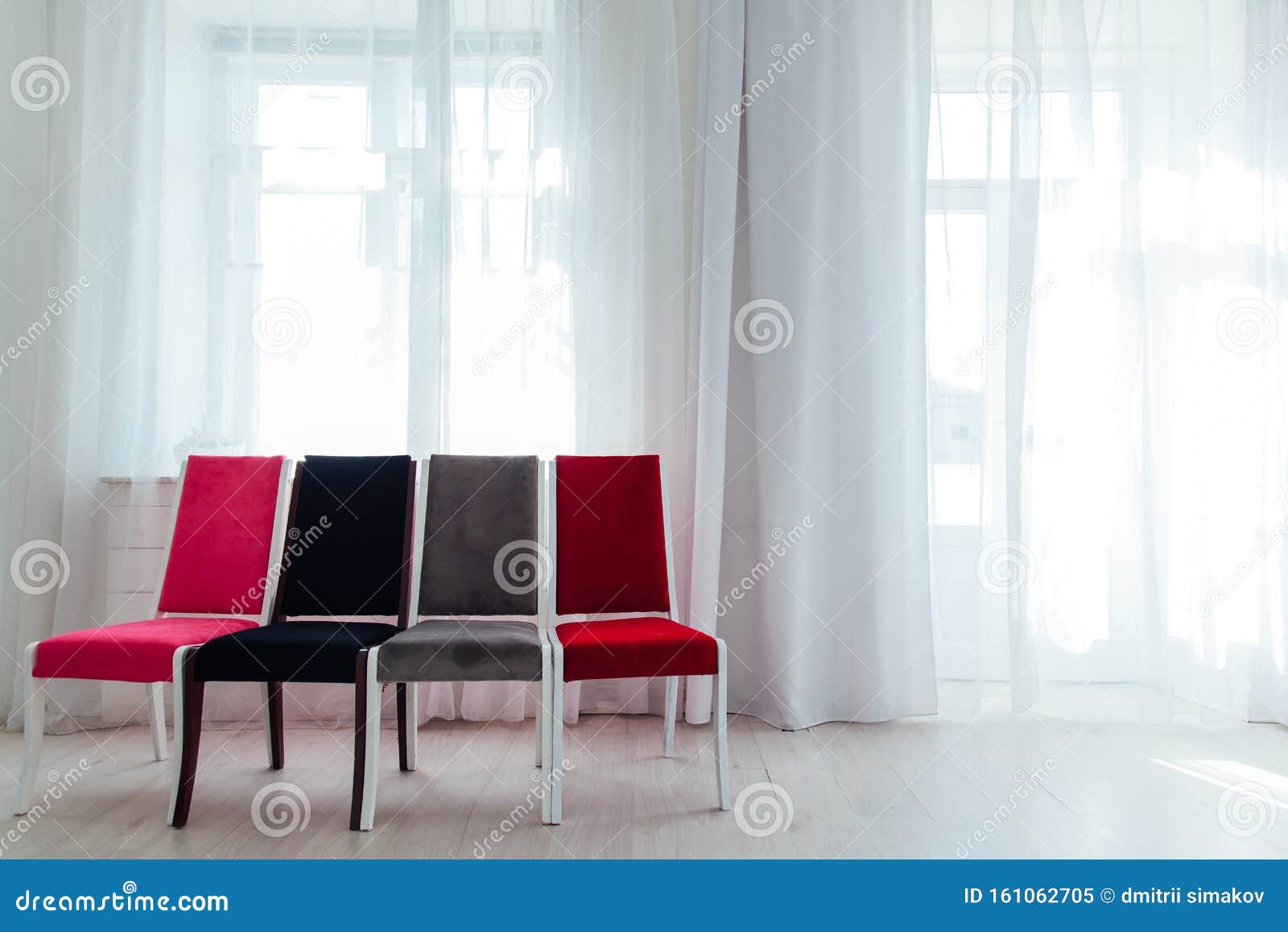 Four Chairs Stand in an Empty White Room Stock Image - Image of meeting ...