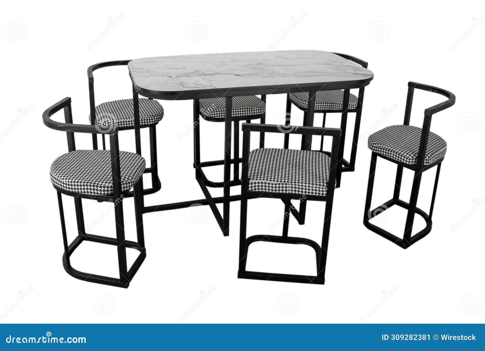 Four Chair and a Table Set on Display on a White Surface Stock Image ...
