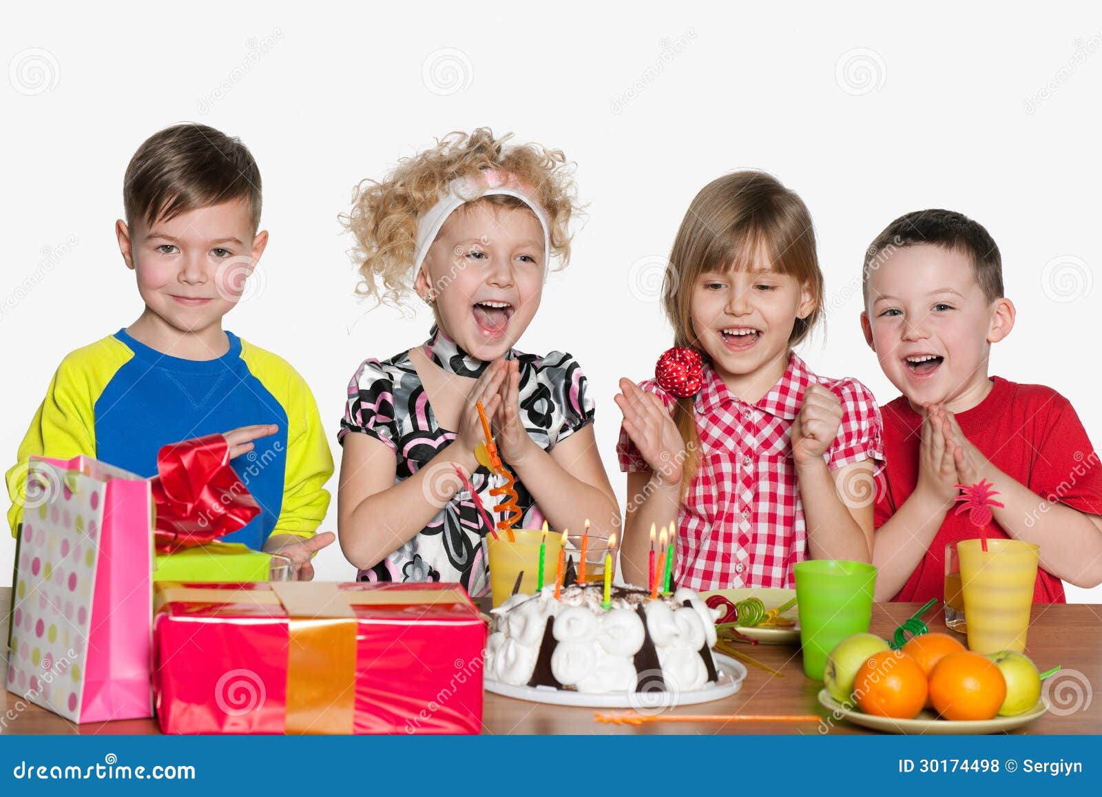 Children Celebrate Birthday at the Table Stock Photo - Image of child ...