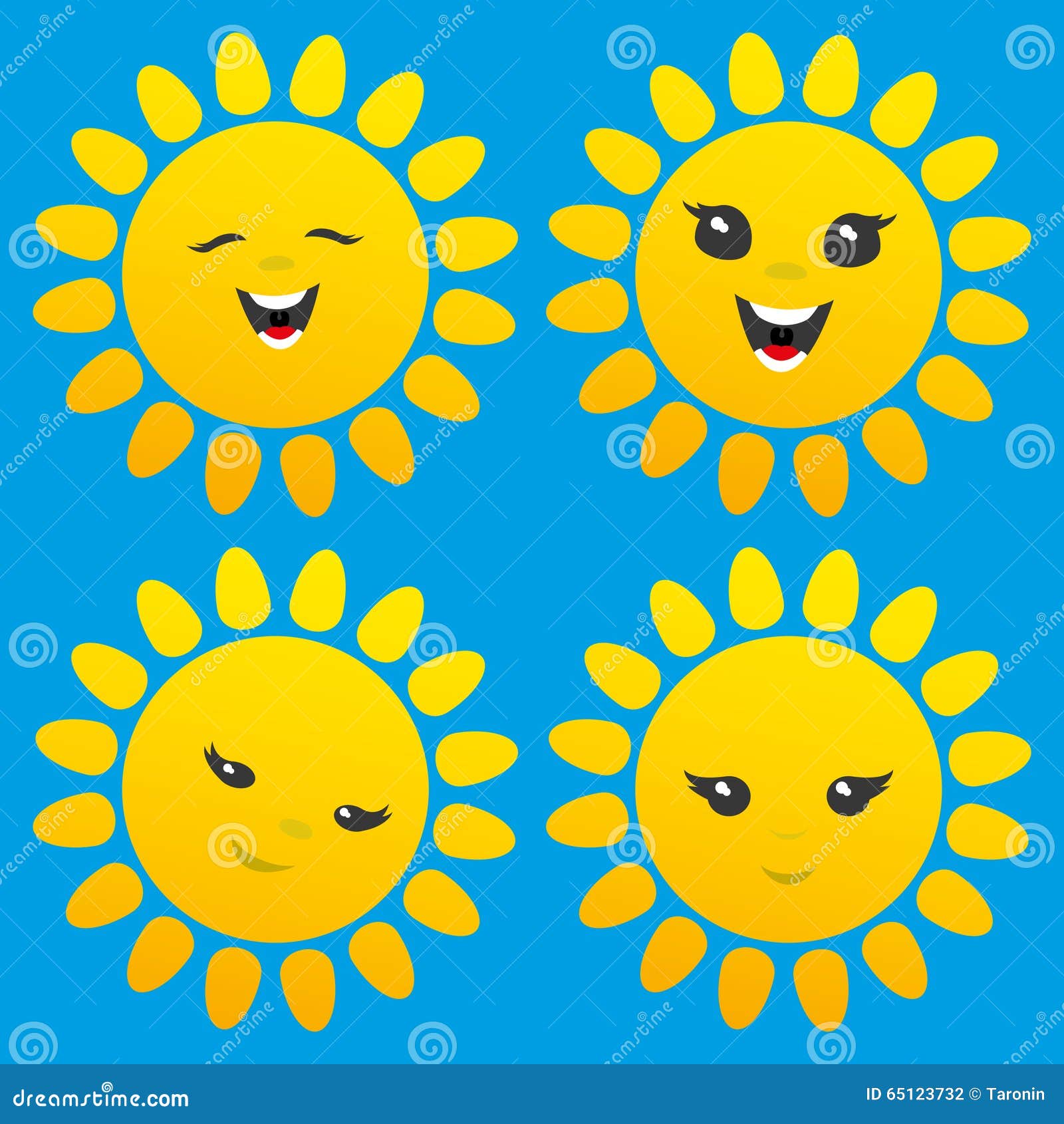 Four cheerful sun stock vector. Illustration of decoration - 65123732