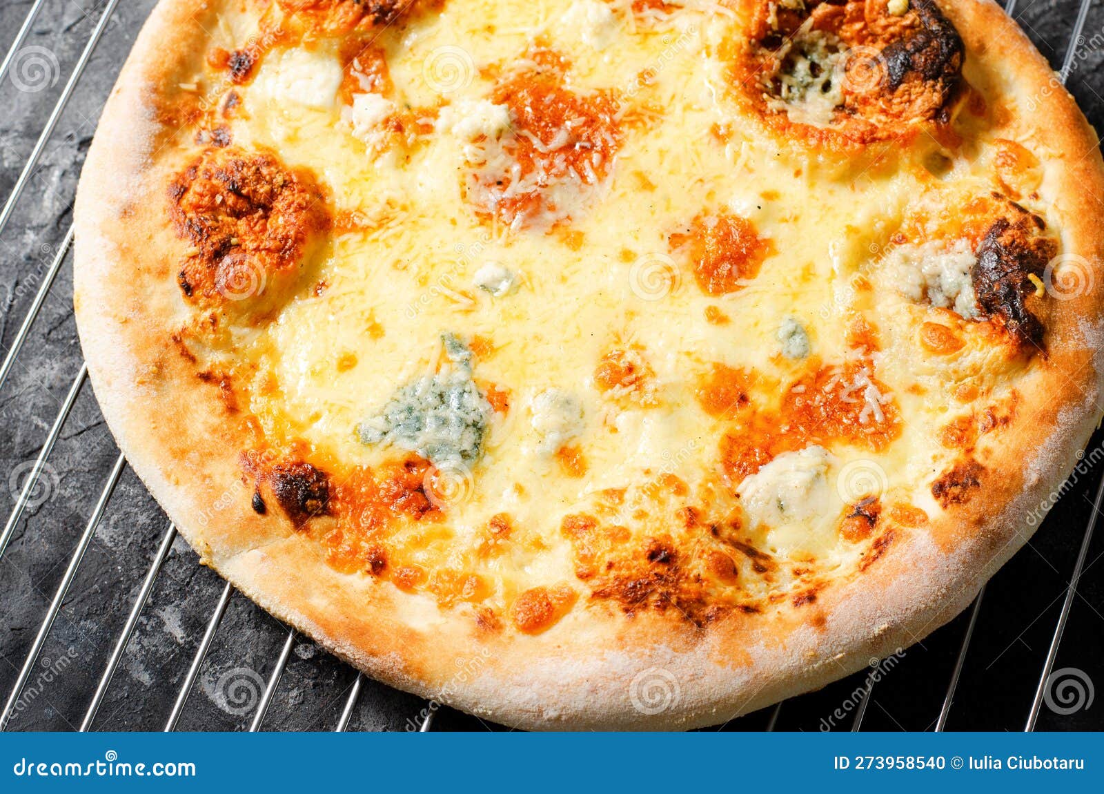 Four Cheese Pizza on Dark Background, Freshly Baked Pizza Stock Photo ...