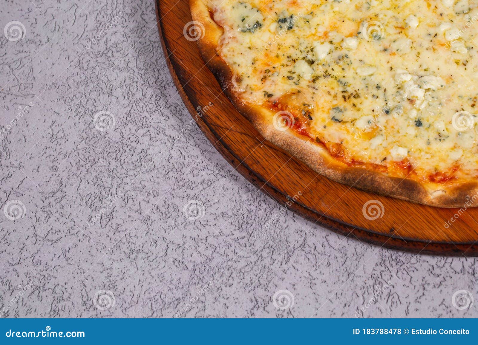 Four Cheese Pizza on Gray Background Stock Photo - Image of cheddar ...