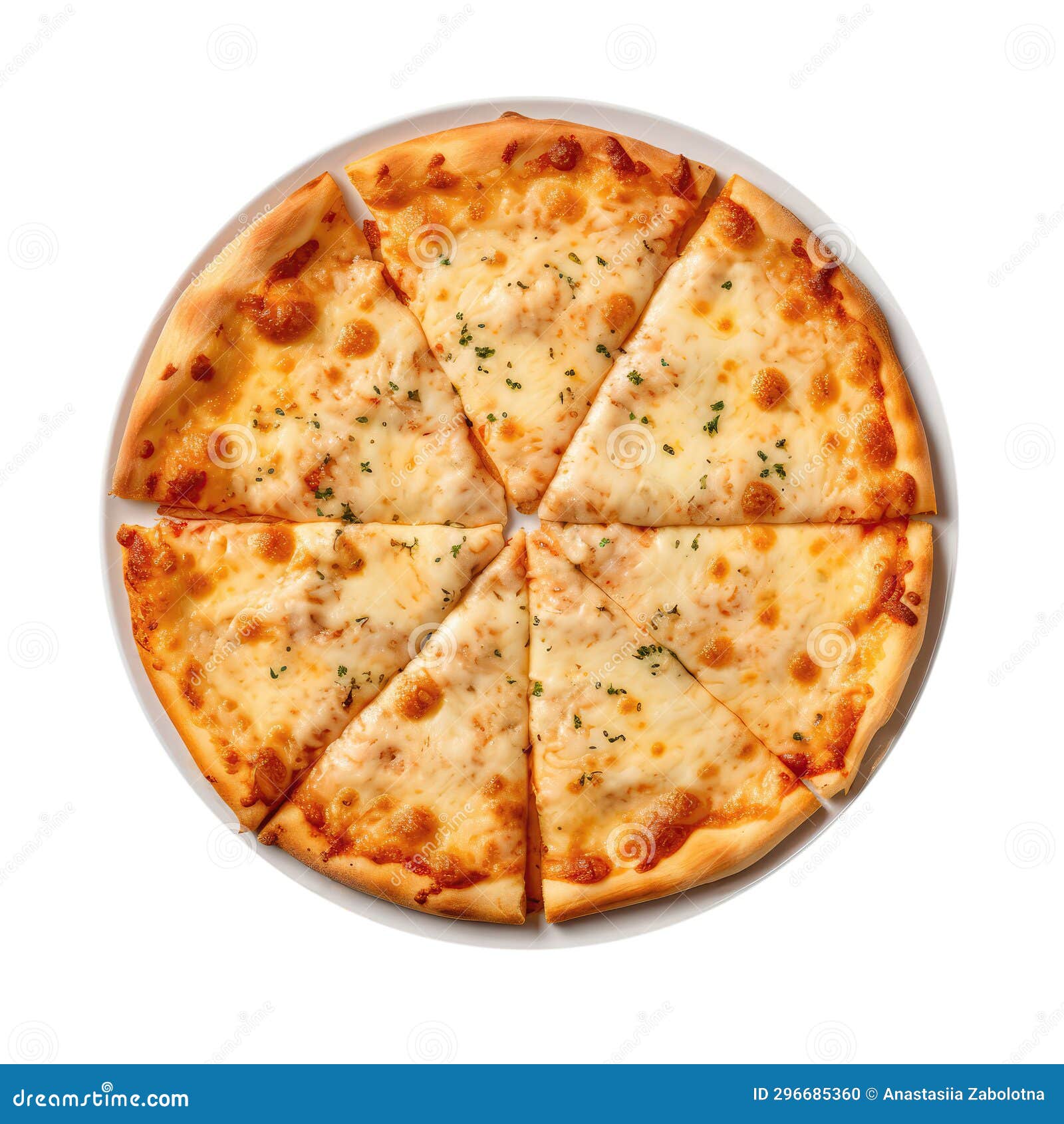 Four Cheese Pizza on White Plate on White Background Directly Above ...