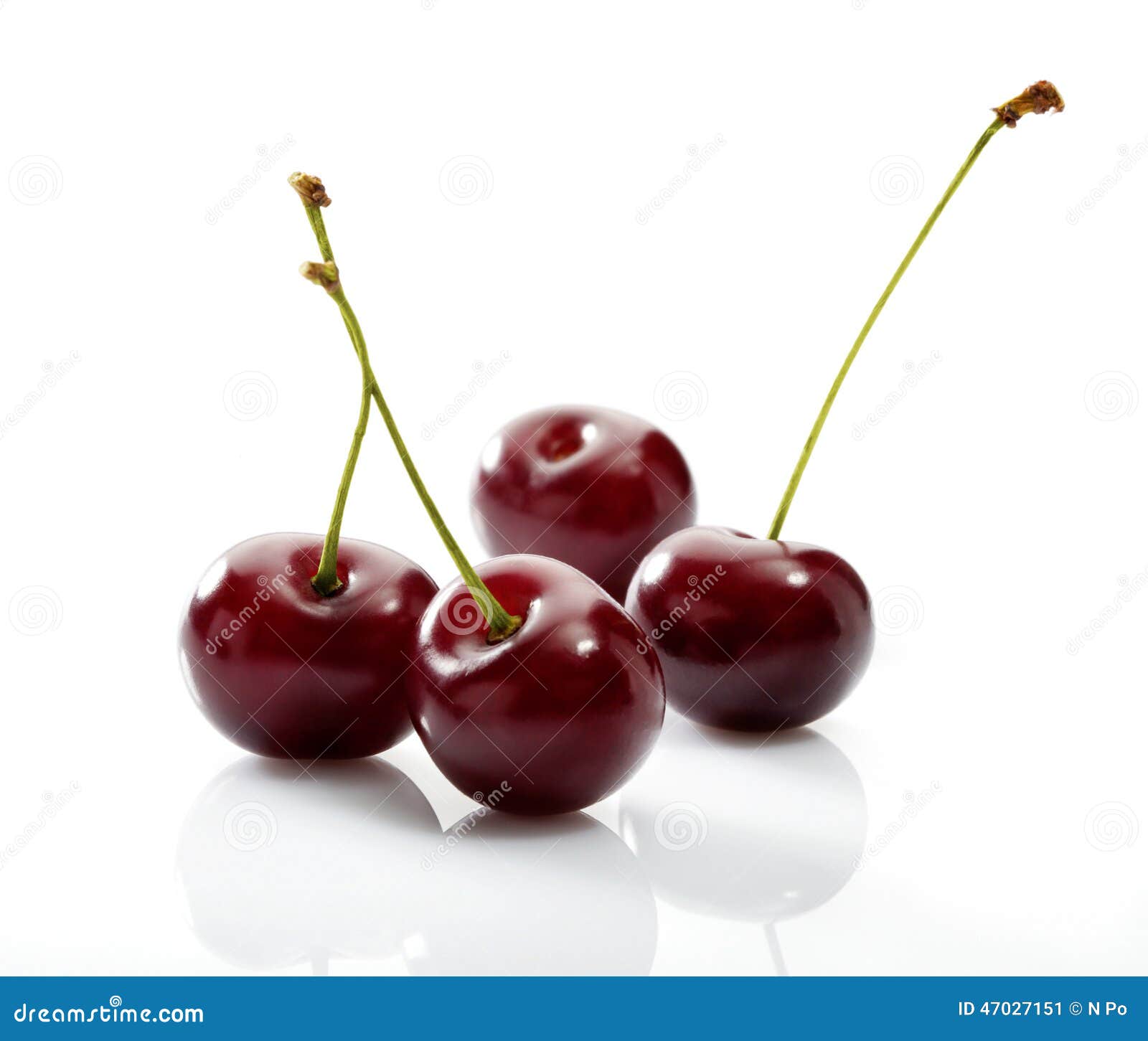 Four Cherries Close-up on White Background Stock Image - Image of ...