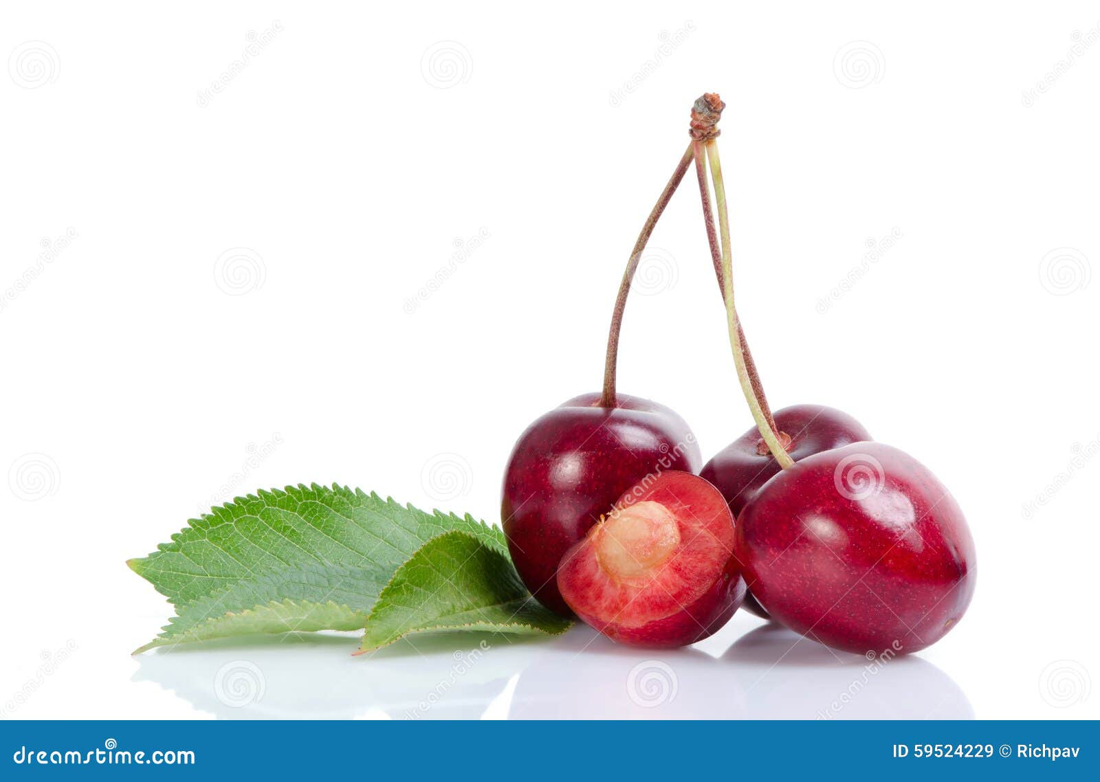 Four Cherries with Reflection Stock Image - Image of macro, delicious ...