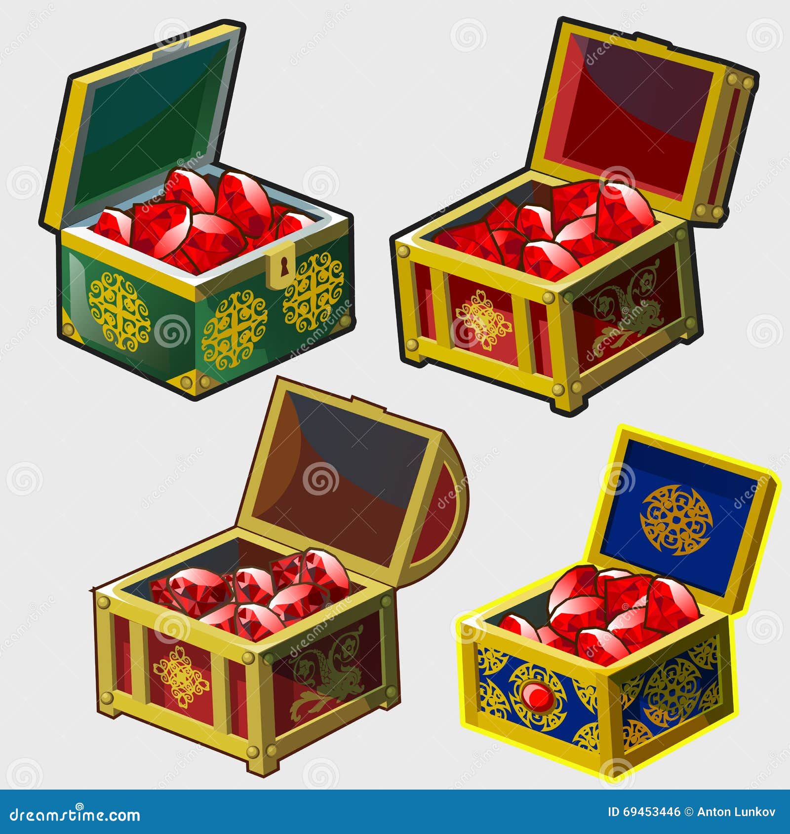 Four Chests Different Colors with Rubies Stock Vector - Illustration of ...